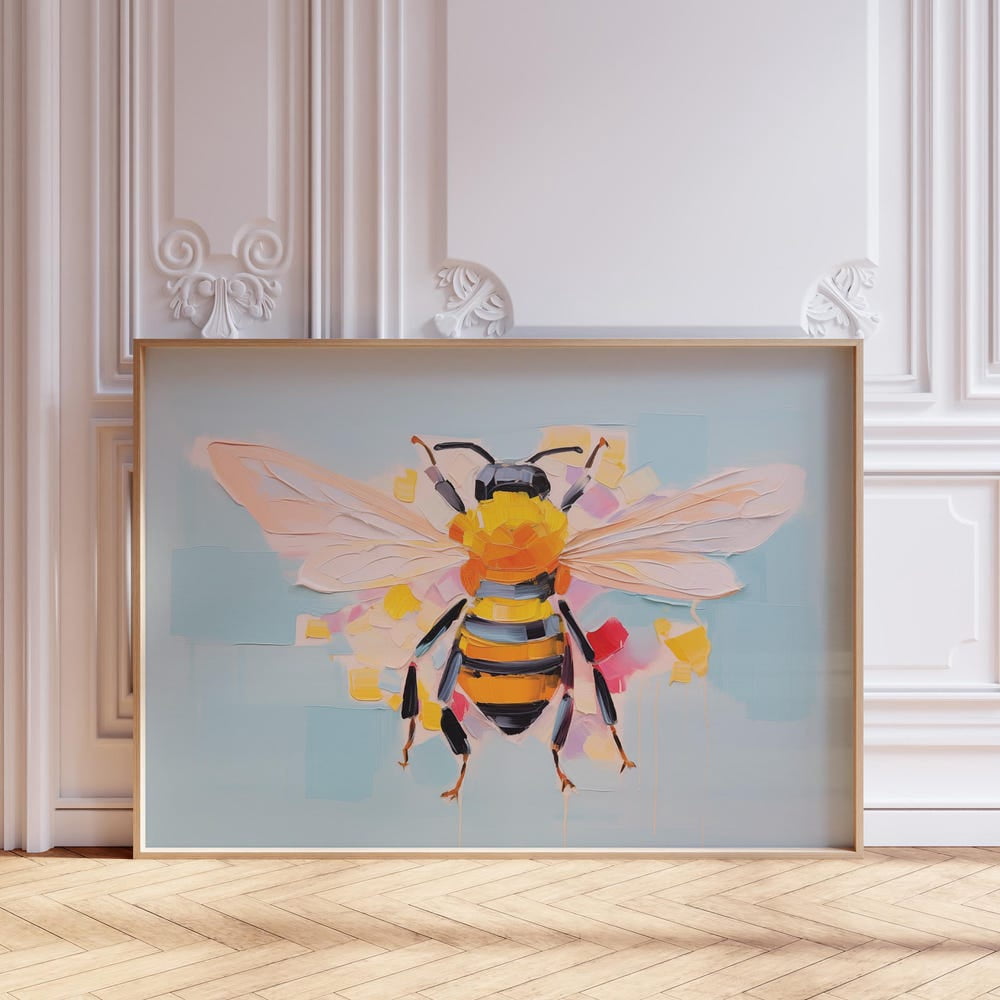 Colorful Bumble Bee Print Wall Art Pastel Blue Teal Girl'S Room Decor ...