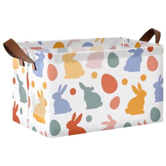 Colorful Bunnies Eggs Pattern Collapsible Storage Bin Open Home Shelf ...