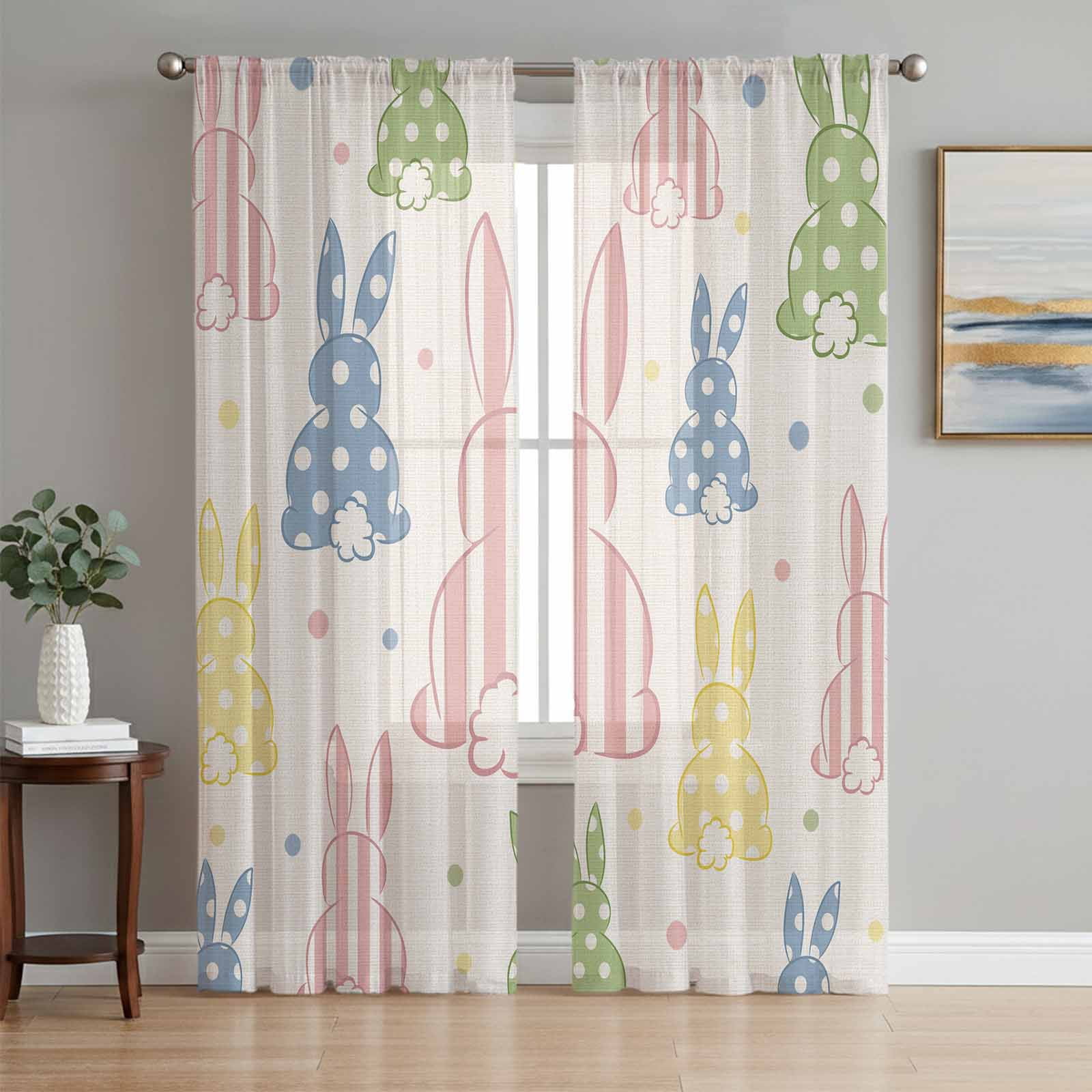 Colorful Bunny Sheer Curtains 63 Inch Length 2 Panels Set, Stripes ...