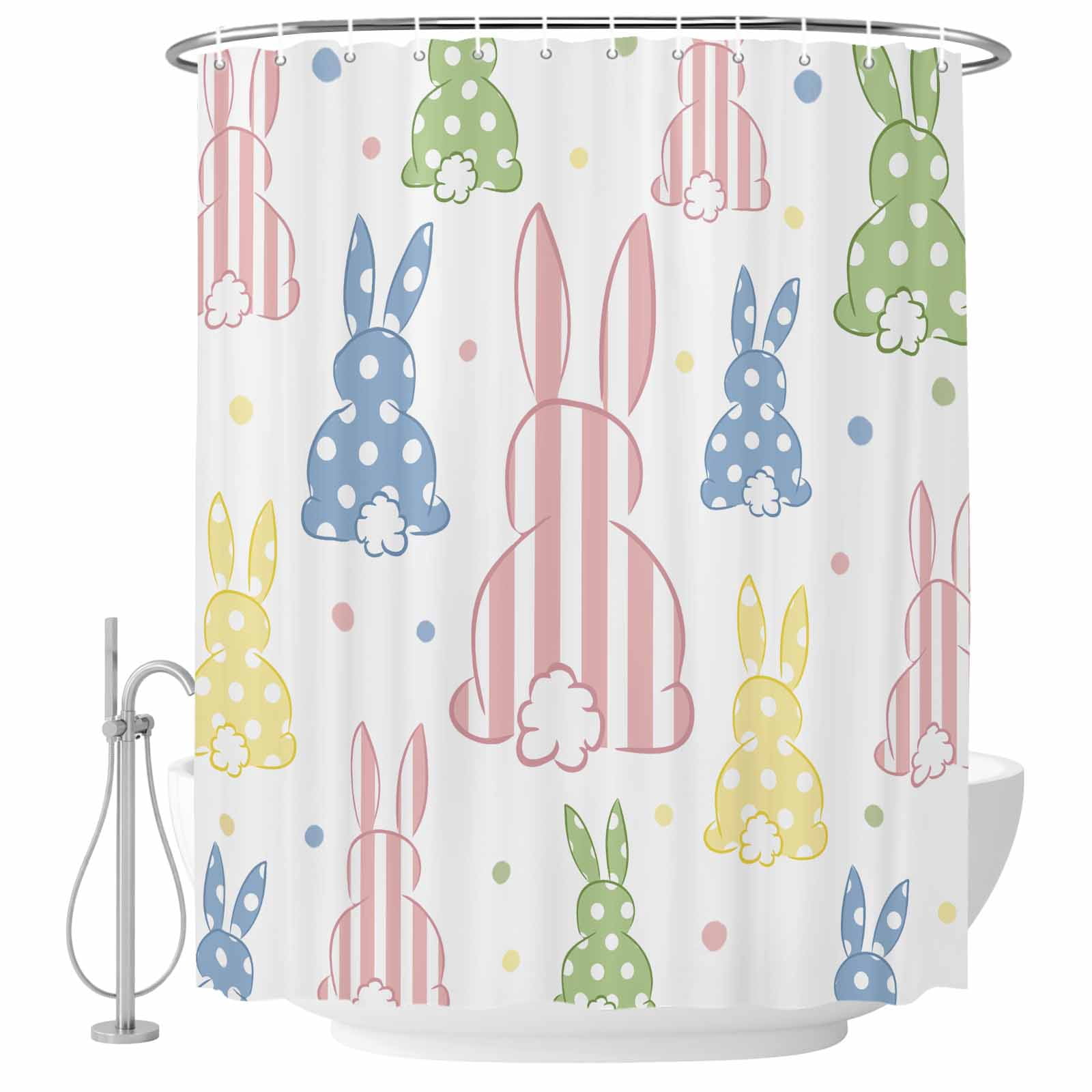 Colorful Bunny Shower Curtain Set - Standard 72" x 72" Washable Bathtub ...