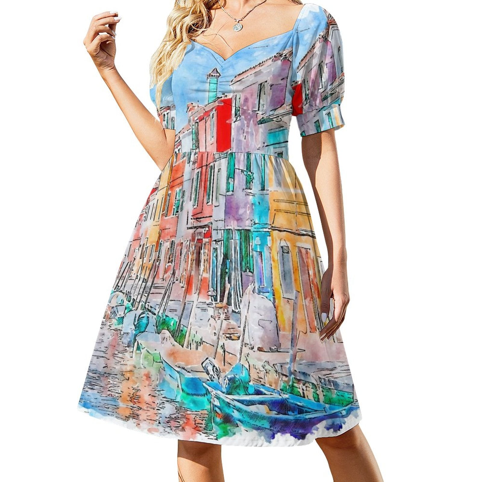 Colorful Burano Island Italy Watercolor Dress Women's suit elegant ...