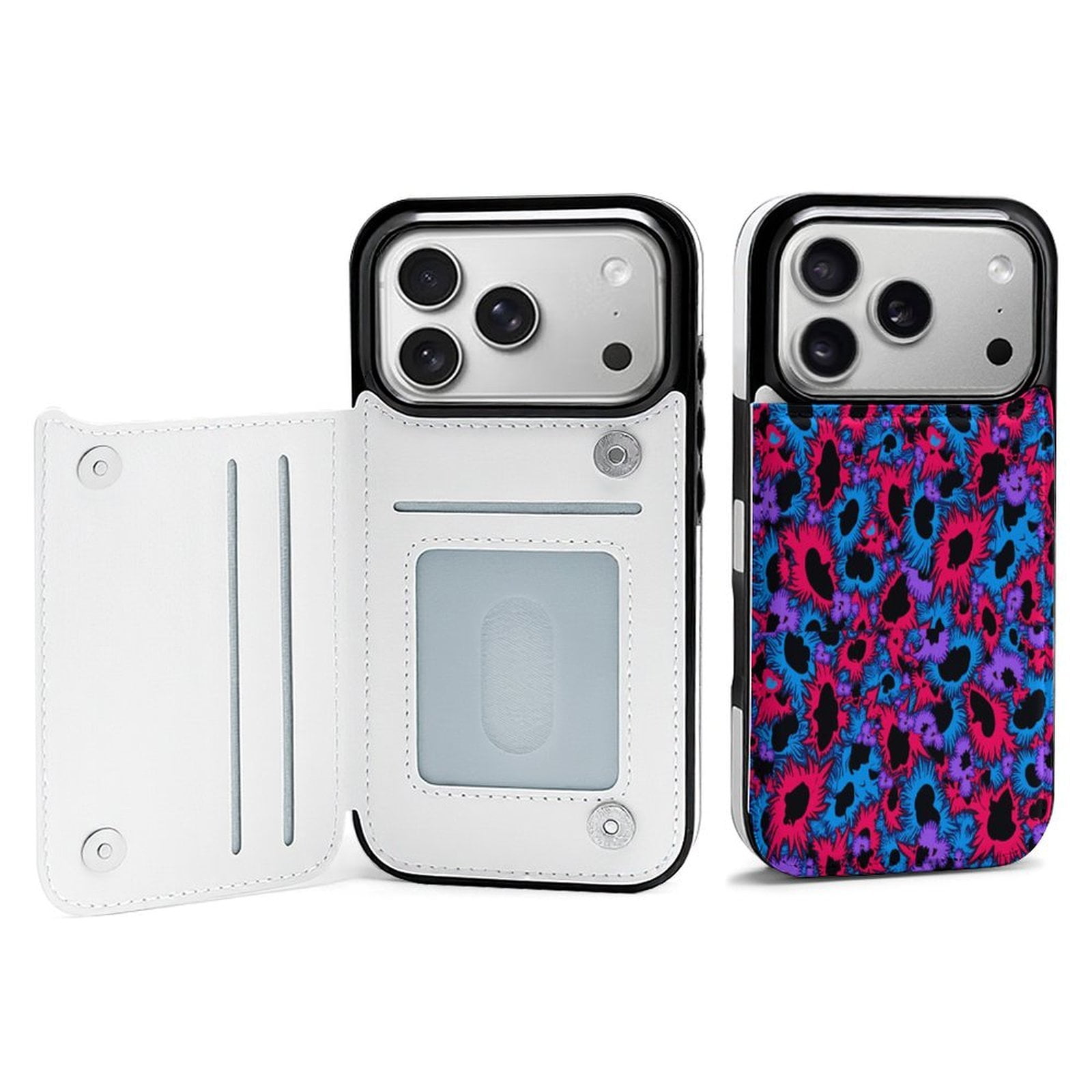 Colorful Burst Pattern on Black Leather Wallet Case for iPhone 16 Plus ...