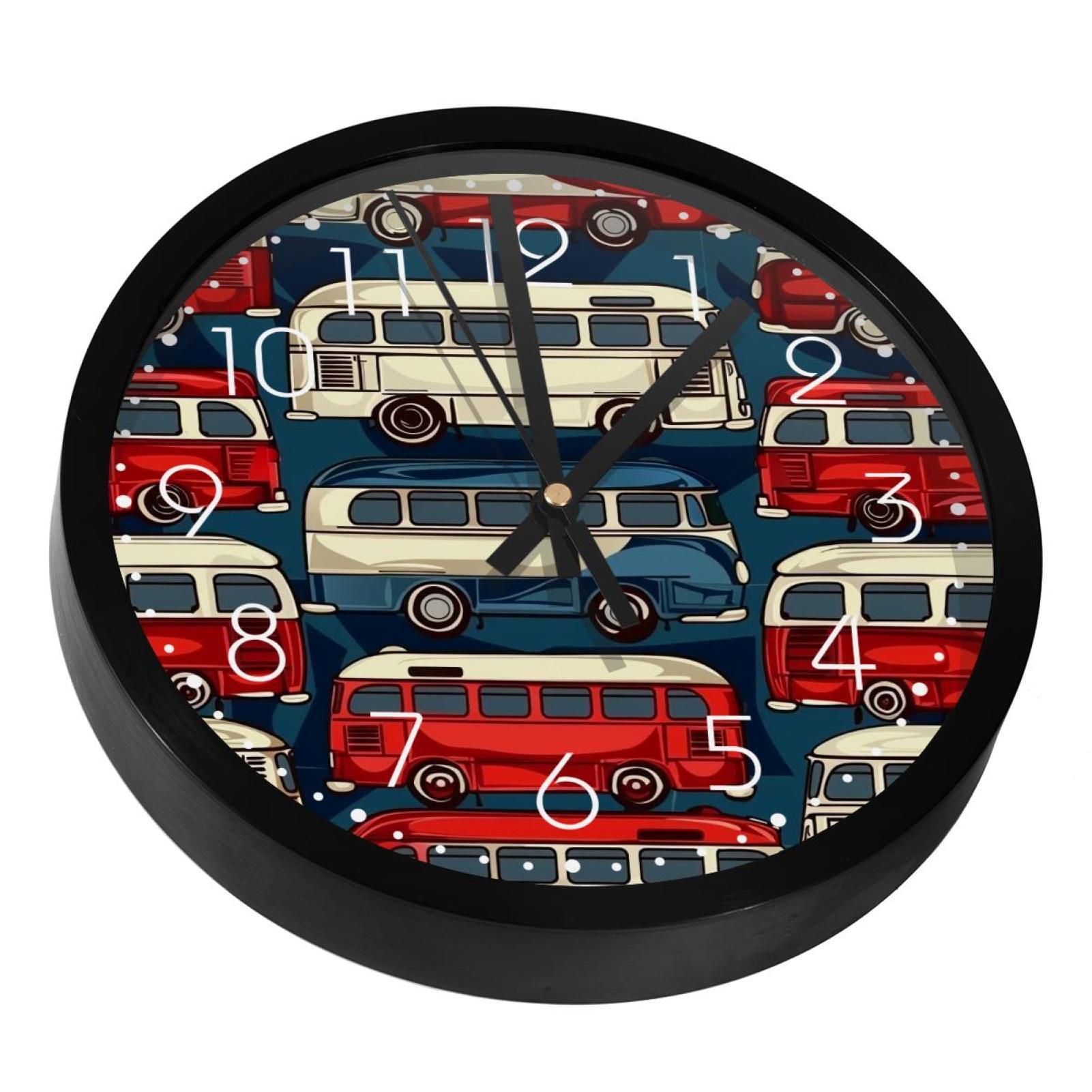 Colorful Bus Silent Wall Clock, Non Ticking Battery Operated 9.8 Inch ...