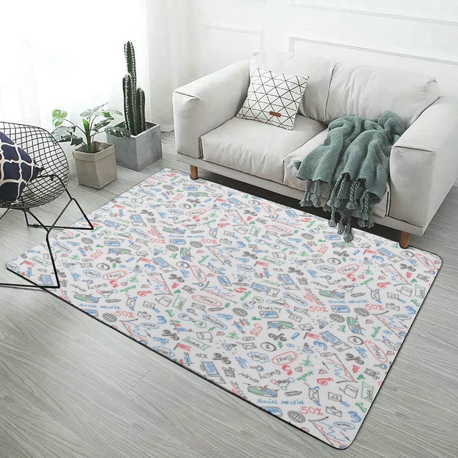 Colorful Business Doodle Pattern Rug Non-Slip Floor Carpet for Living ...
