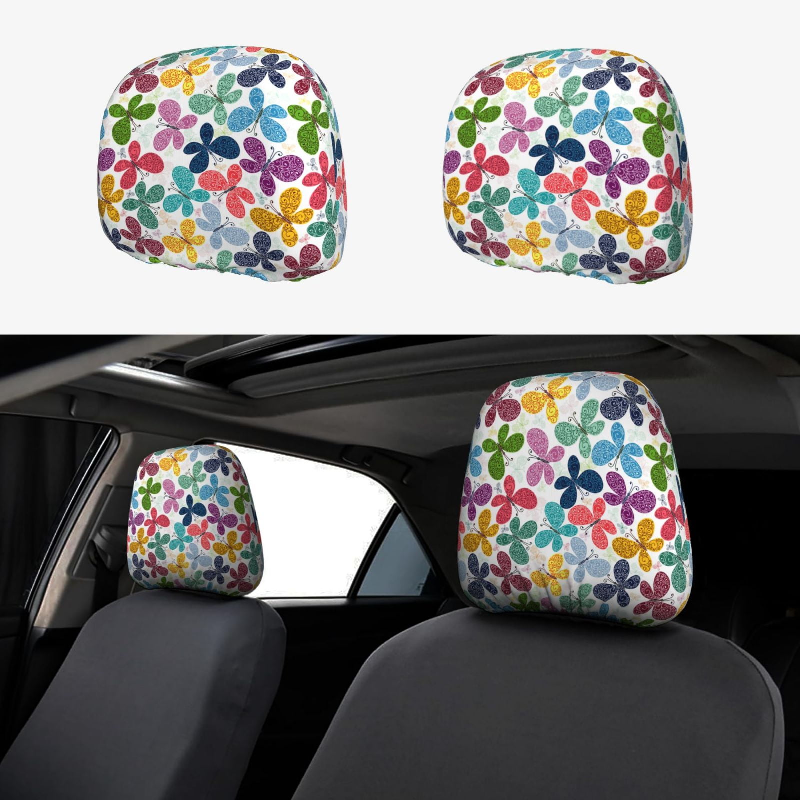 Colorful Butterflies (2) Headrest Cover for Cars, 2Pack Car Headrest ...