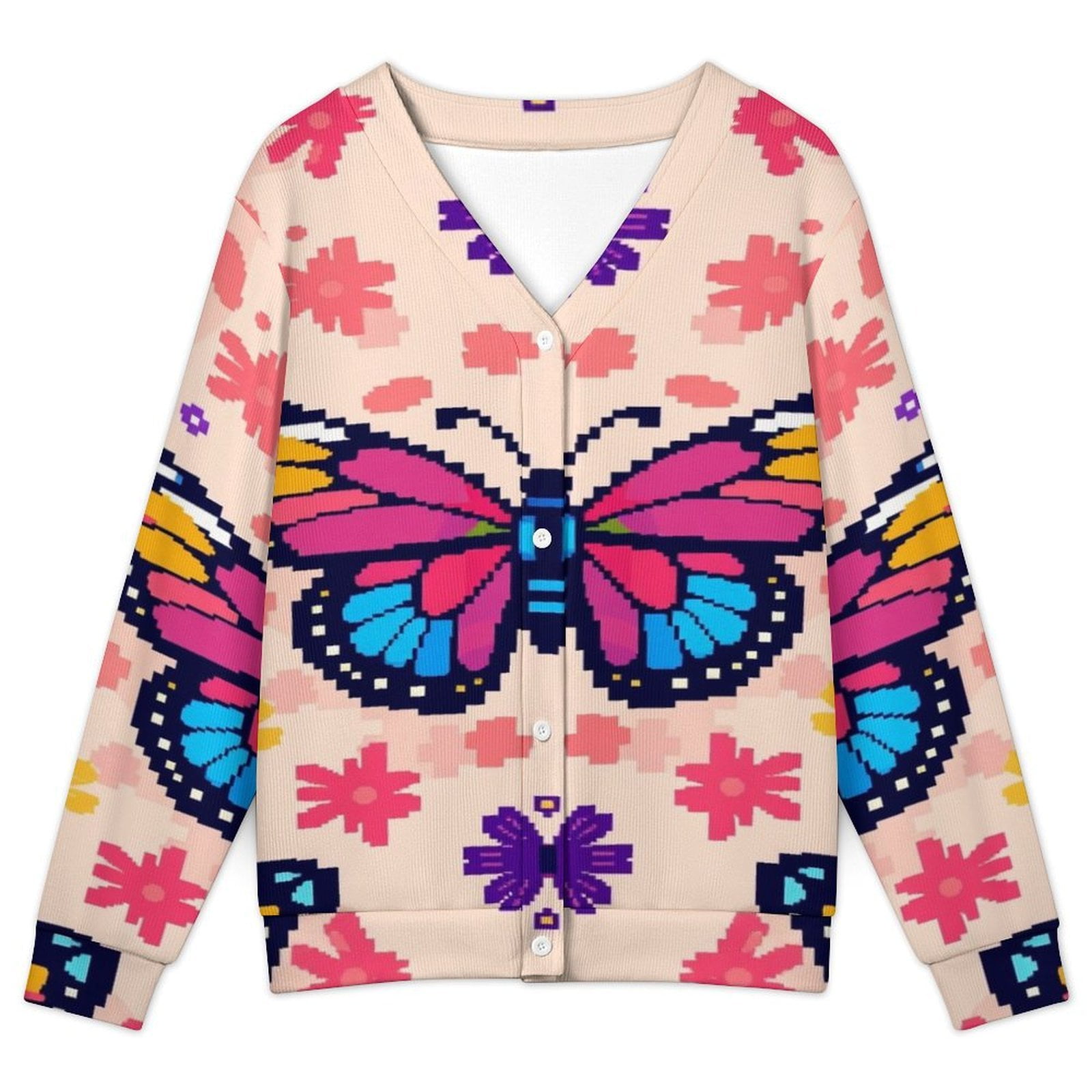 Colorful Butterflies And Flowers Pattern Sweater Autumn Winter Women's ...
