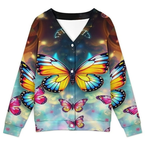 Colorful Butterflies And Vibrant Cosmos Sweater Women V-neck Single ...
