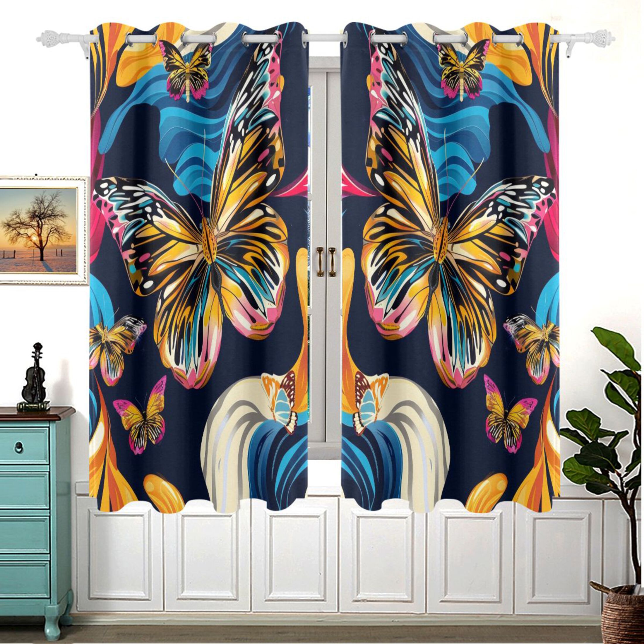 Colorful Butterflies Blackout Curtains 2 Panels Set Grommet Drapes for ...