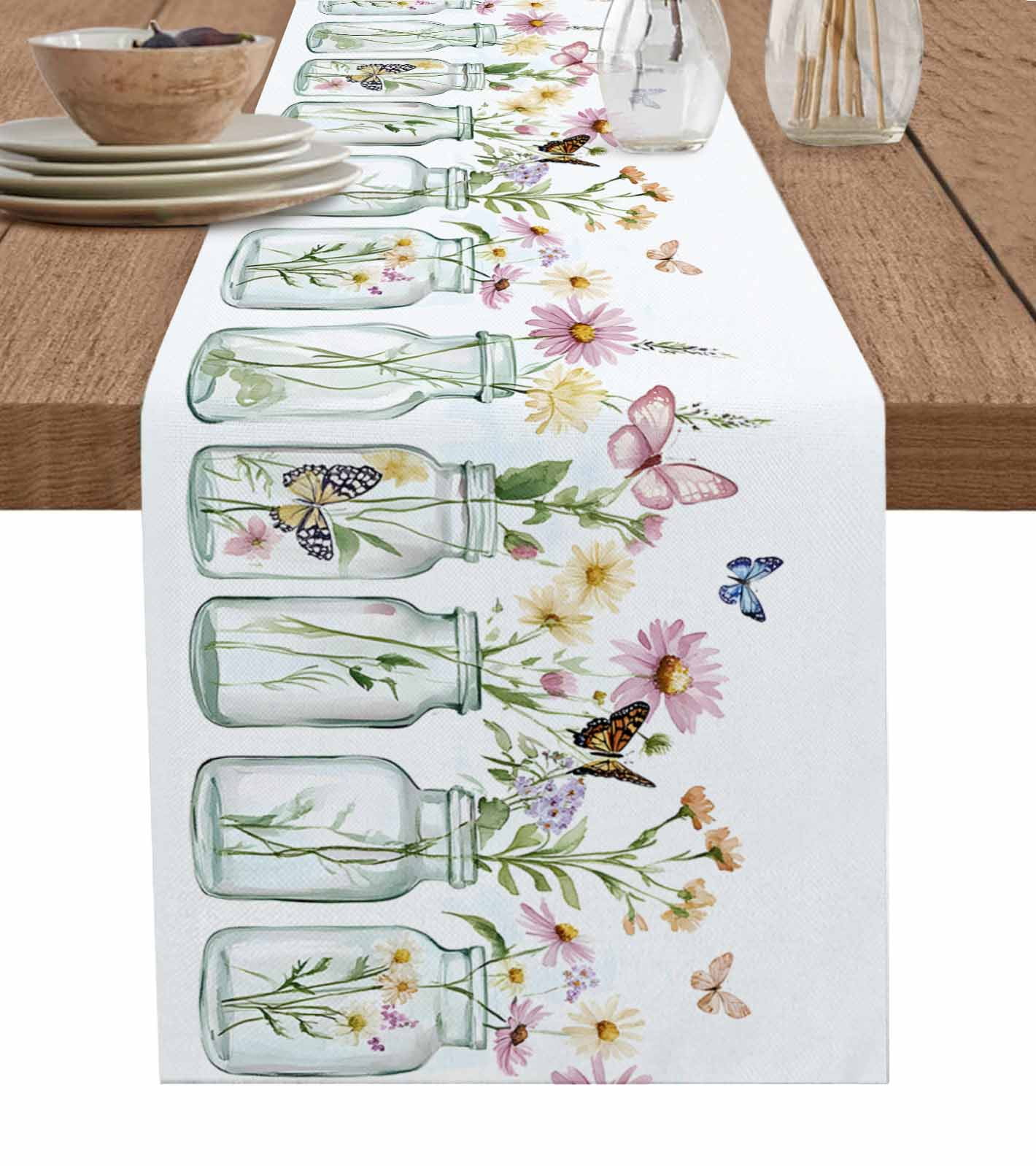 Colorful Butterflies Burlap Cotton Table Runner 13x72 Inches Long ...