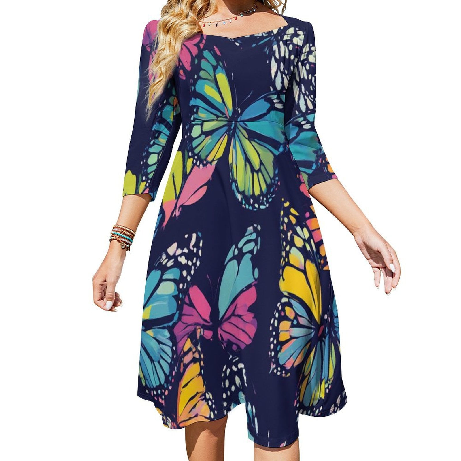 Colorful Butterflies Dark Background Pattern Sweetheart Knot Flared ...