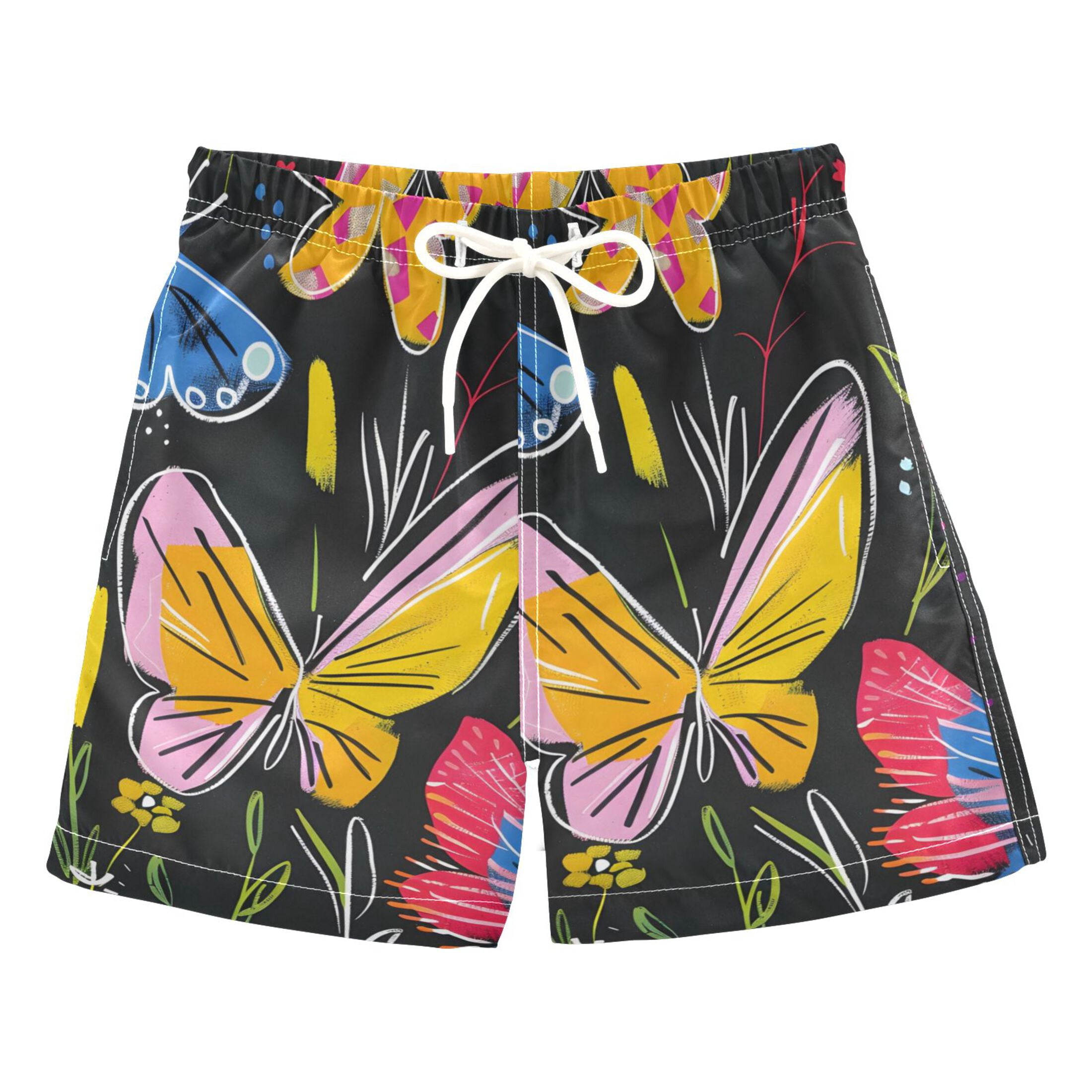Colorful Butterflies Flowers Leaves Doddle Style Boys' Swim Trunks ...