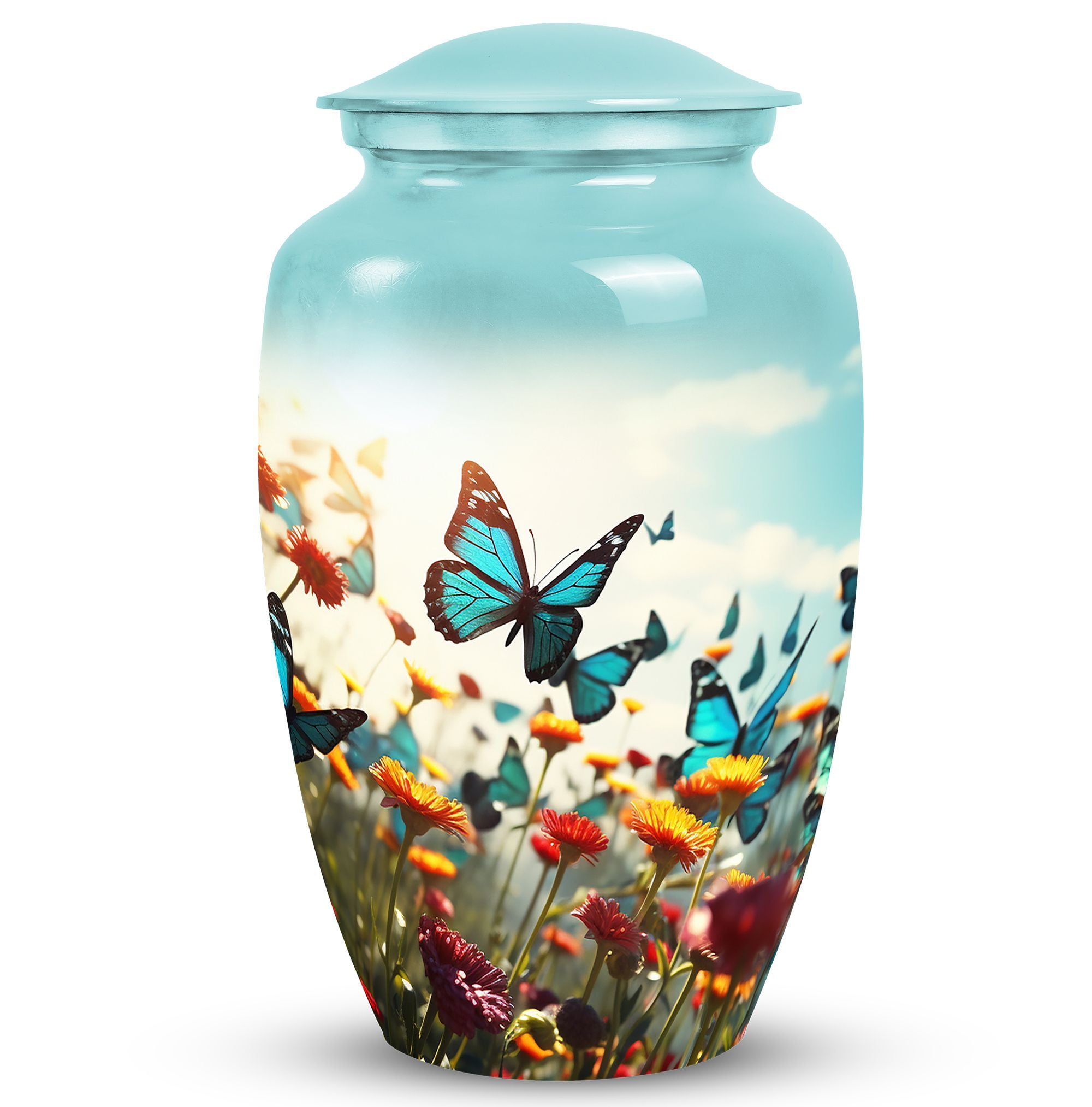 Colorful Butterflies Fly In A Meadow With Flowers - Urns For Ashes ...