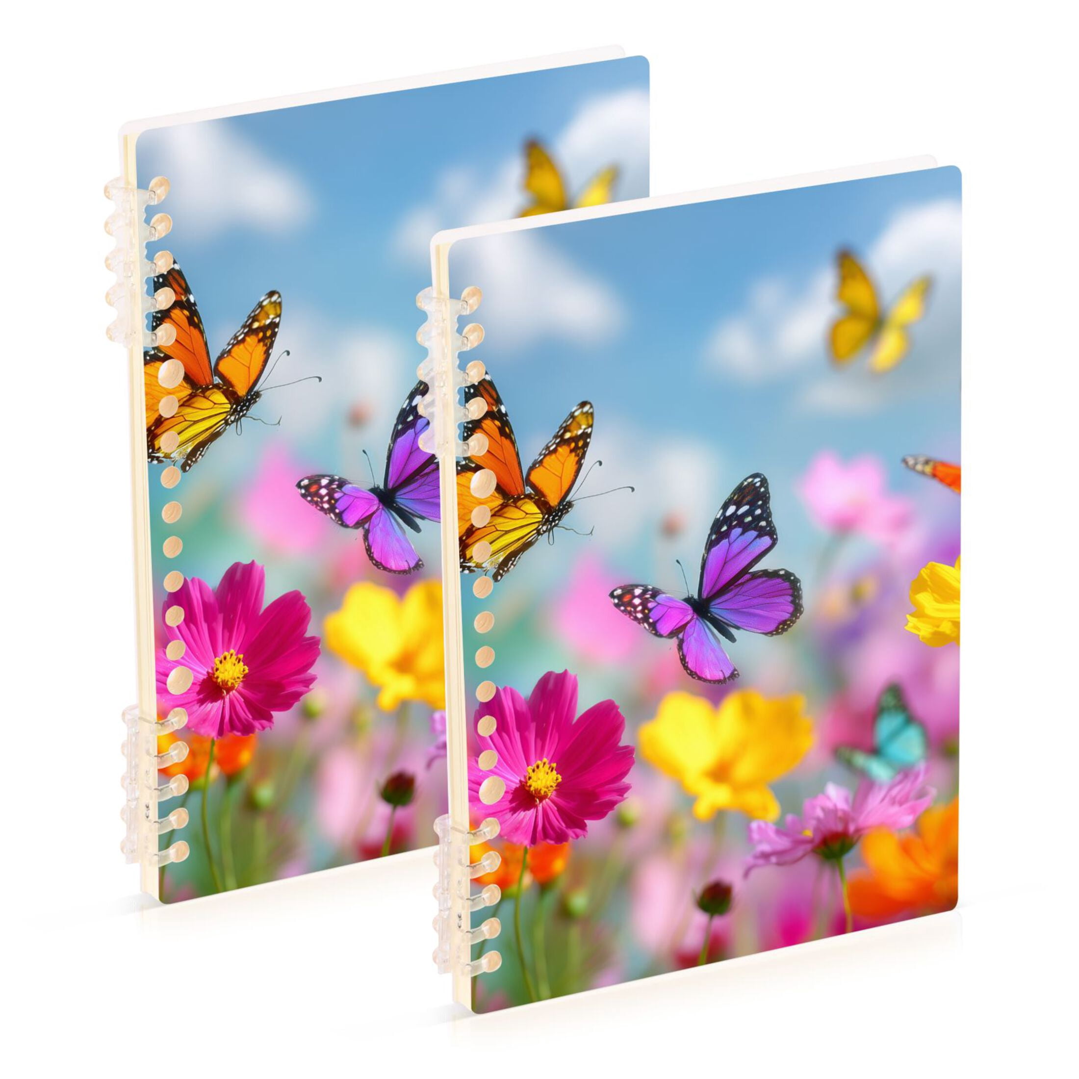 Colorful Butterflies Flying Spring Flowers Notebook Detachable Coil ...