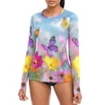 Colorful Butterflies Flying Spring Flowers Women's Rash Guard Shirts ...
