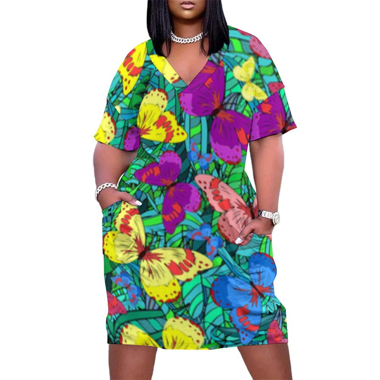 Colorful Butterflies Leafy Vibrant Pattern Summer Dresses for Women ...