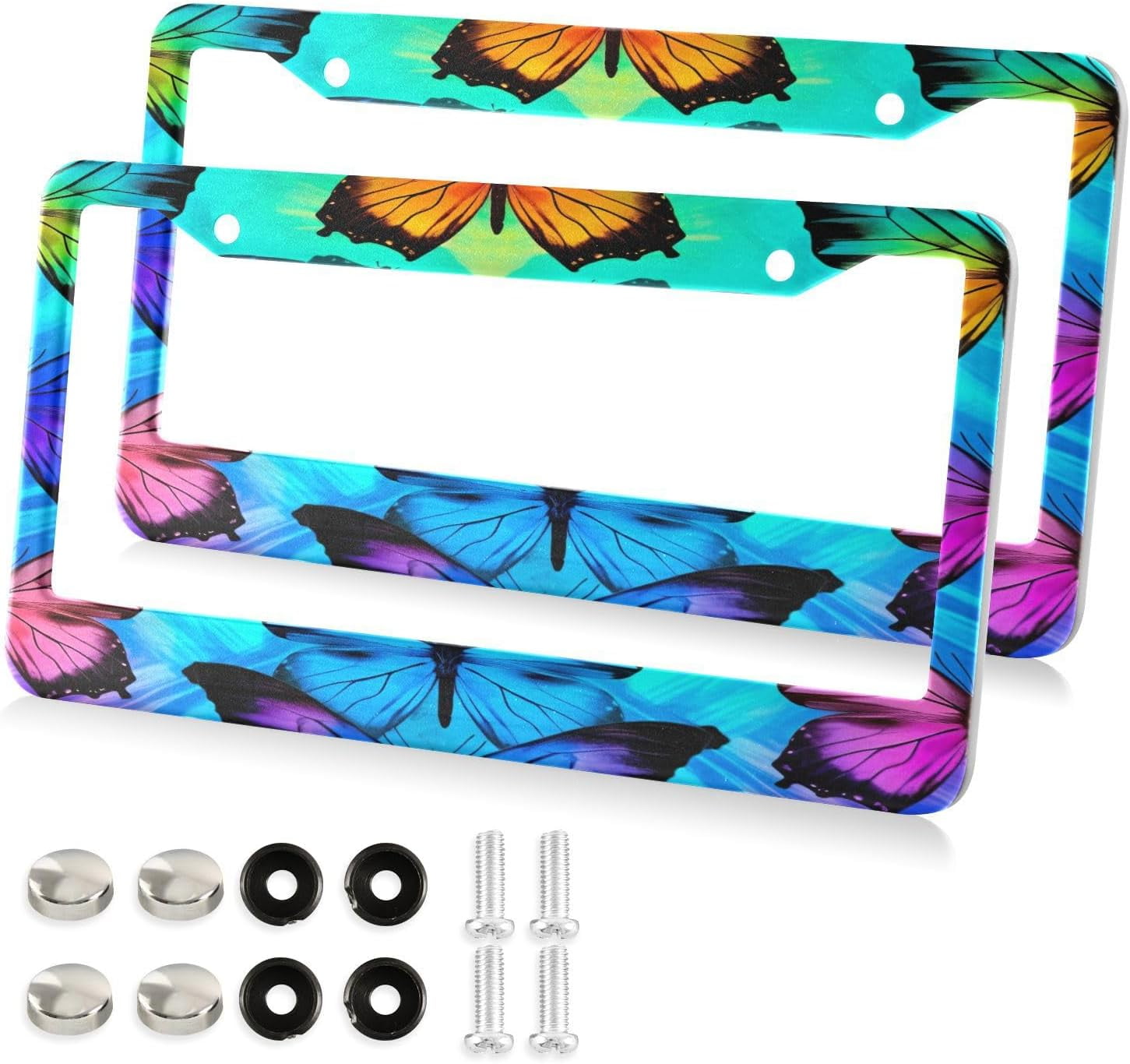 Colorful Butterflies License Plate Frame, Aluminum Car Tag Frames, 2 ...