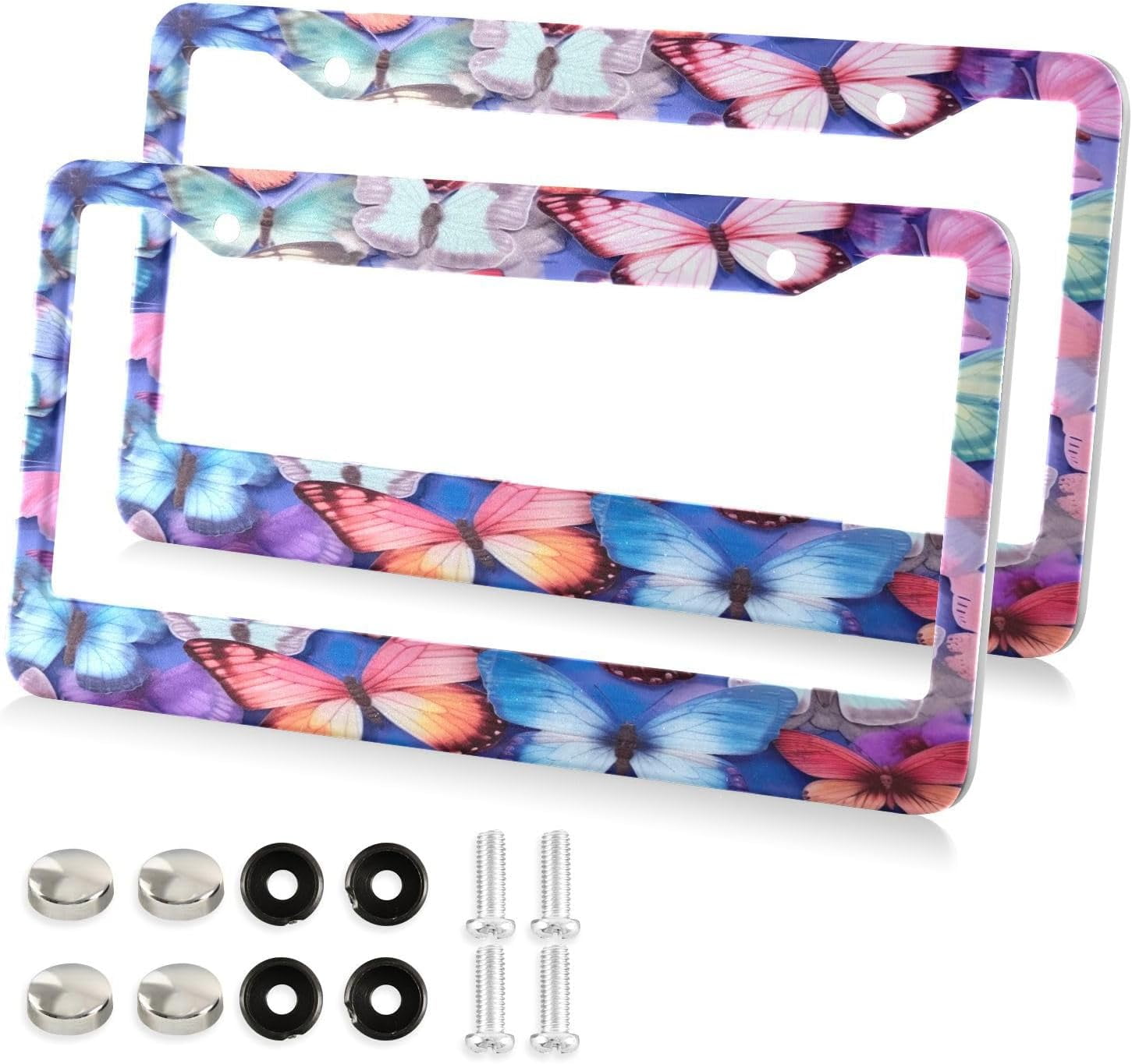 Colorful Butterflies License Plate Frame, Aluminum Car Tag Frames, 2 ...