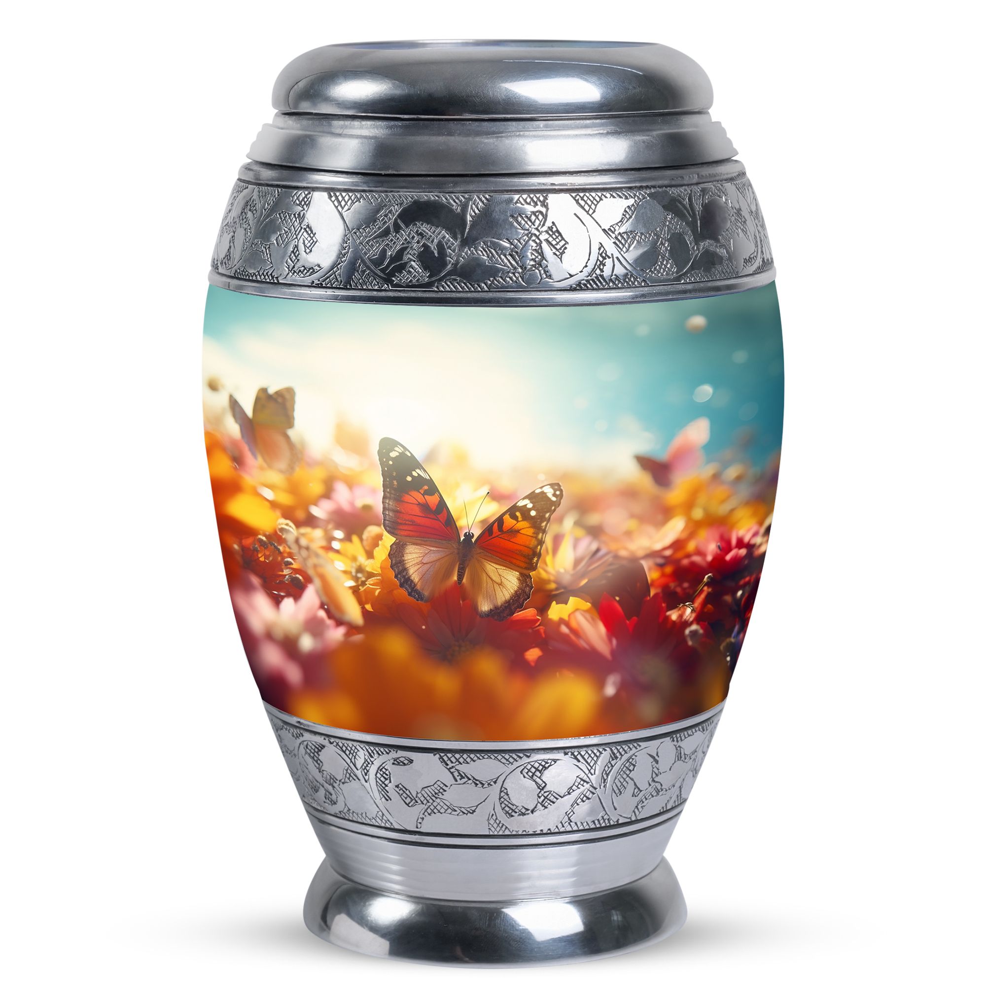 Colorful Butterflies On A Orange Meadow - Urn Human Ashes Large ...