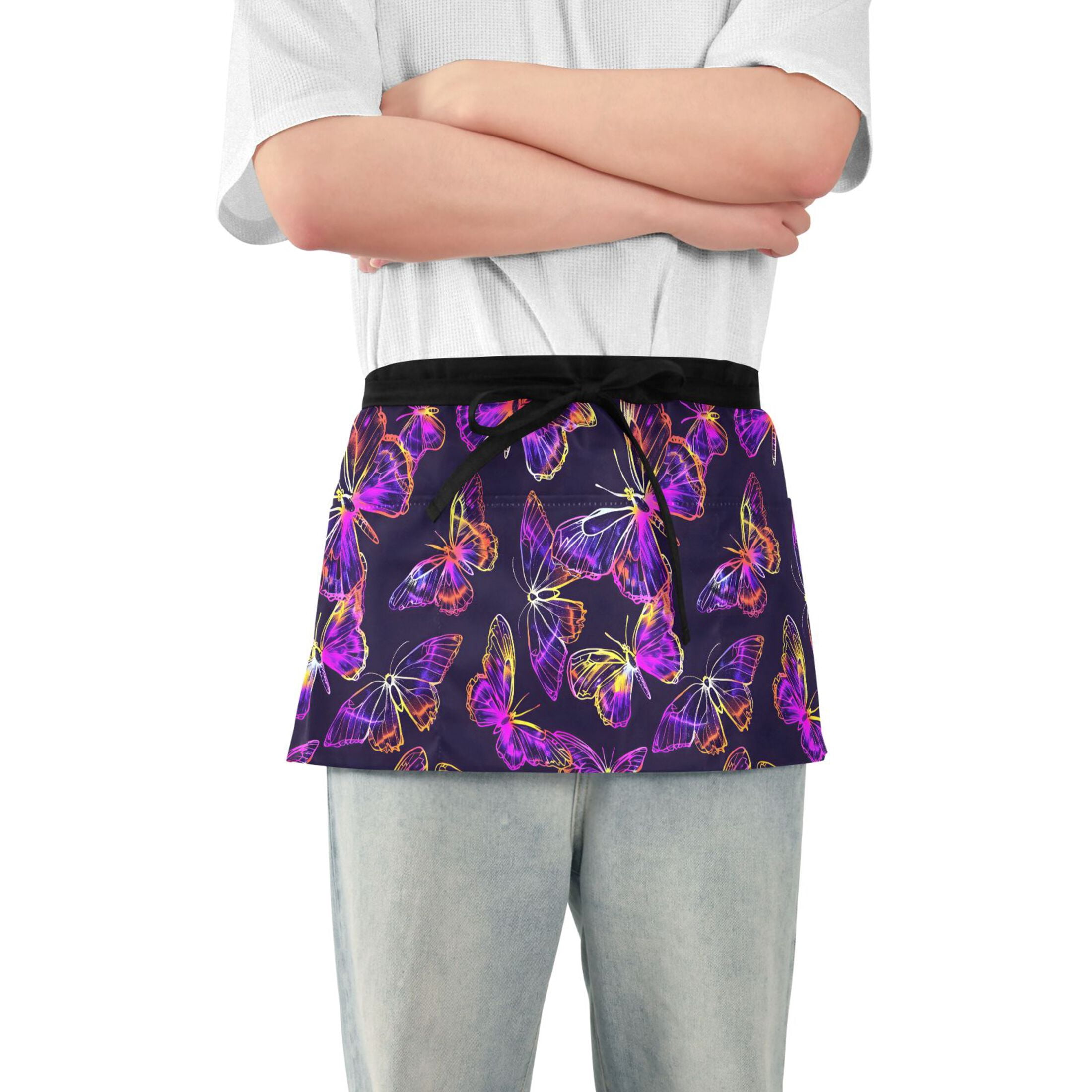 Colorful Butterflies Outline Server Apron with 3 Pockets Waterproof ...