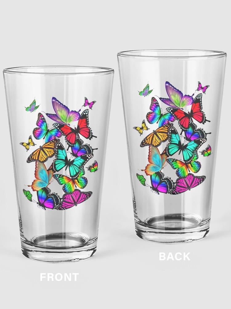 Colorful Butterflies Pint Glass -SPIdeals Designs, 16 oz Transparent ...