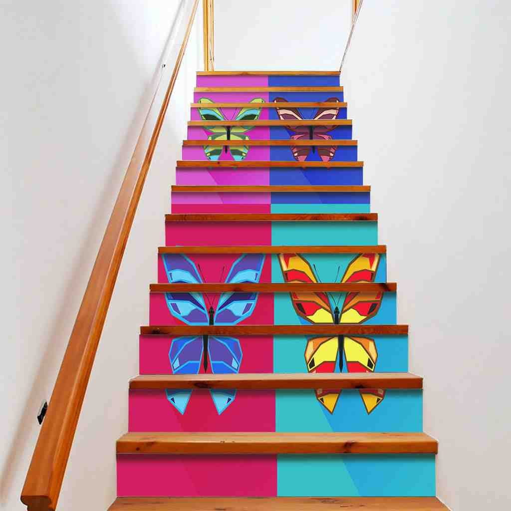 Colorful Butterflies Stair Stickers Watercolor Style Staircase Decals ...