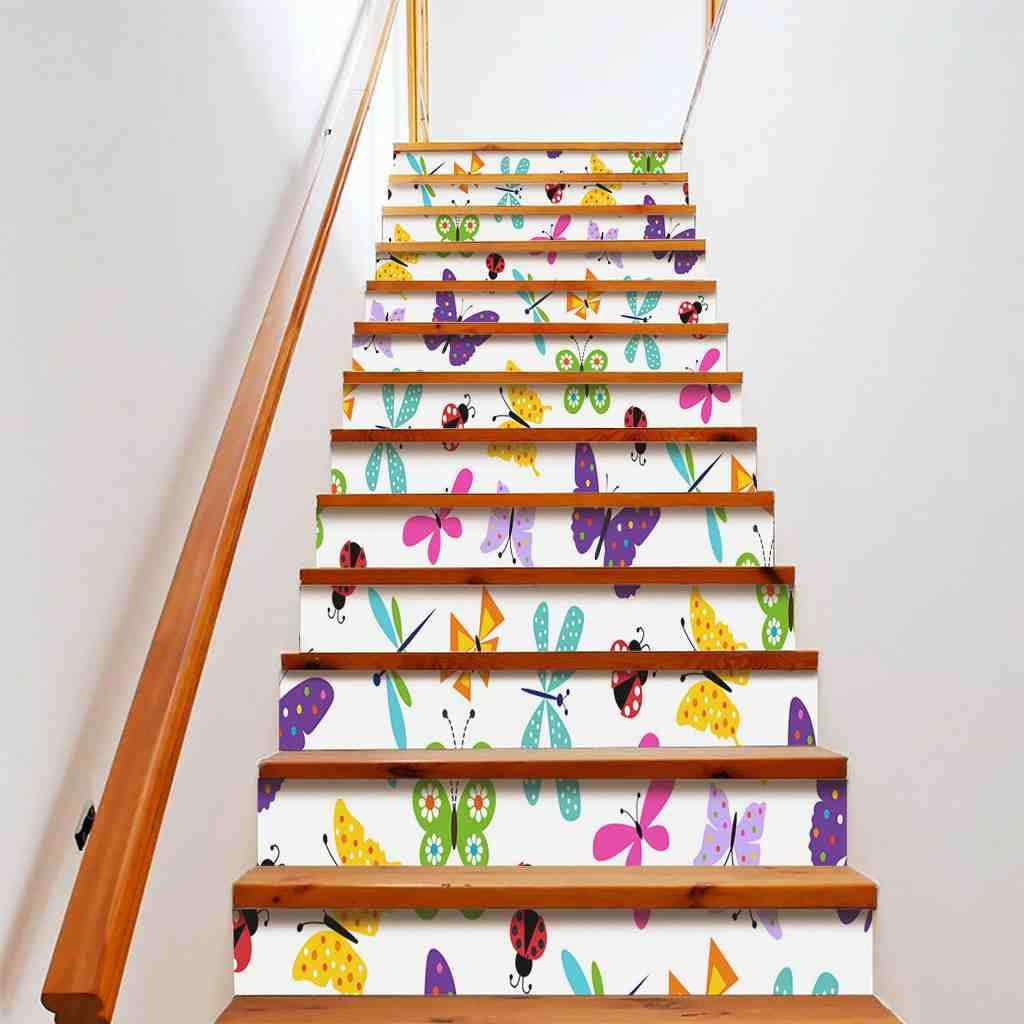 Colorful Butterflies Stair Stickers Watercolor Style Staircase Decals ...