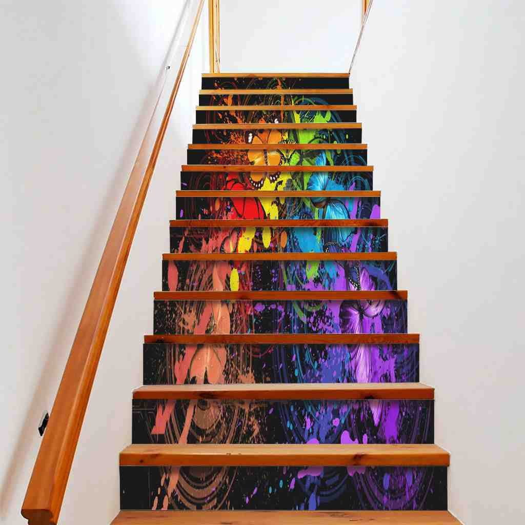 Colorful Butterflies Stair Stickers Watercolor Style Staircase Decals ...