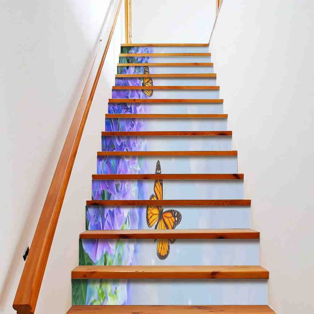 Colorful Butterflies Stair Stickers Watercolor Style Staircase Decals ...