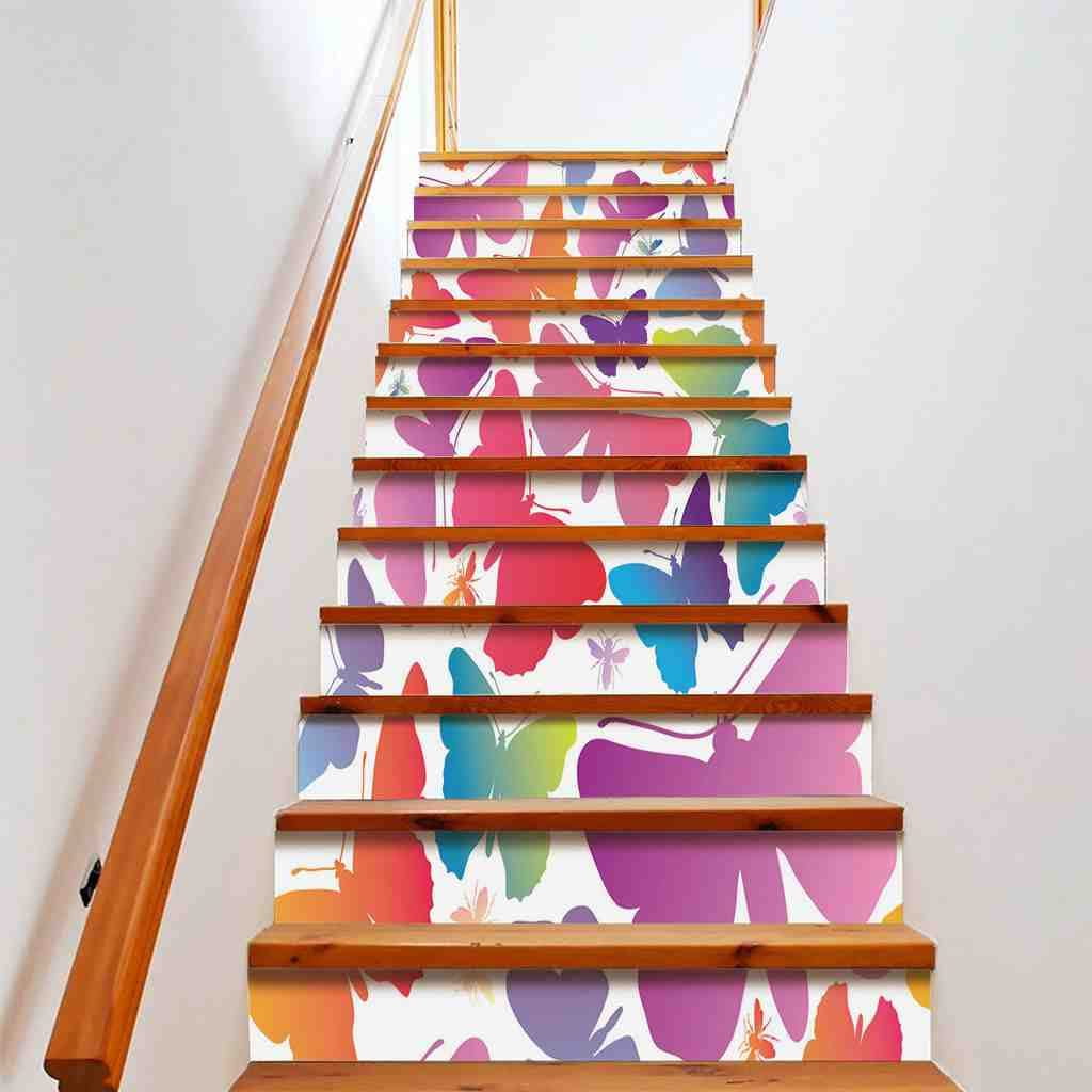 Colorful Butterflies Stair Stickers Watercolor Style Staircase Decals ...