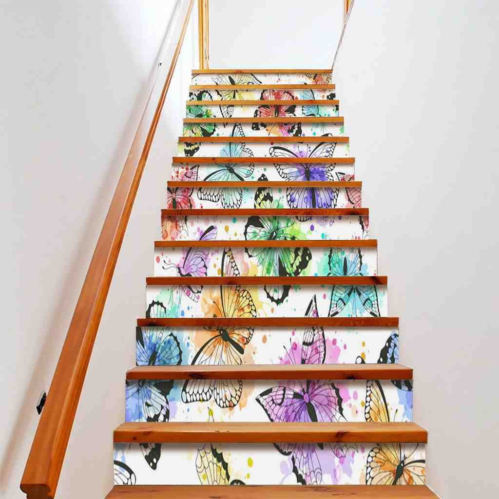 Colorful Butterflies Stair Stickers Watercolor Style Staircase Decals ...