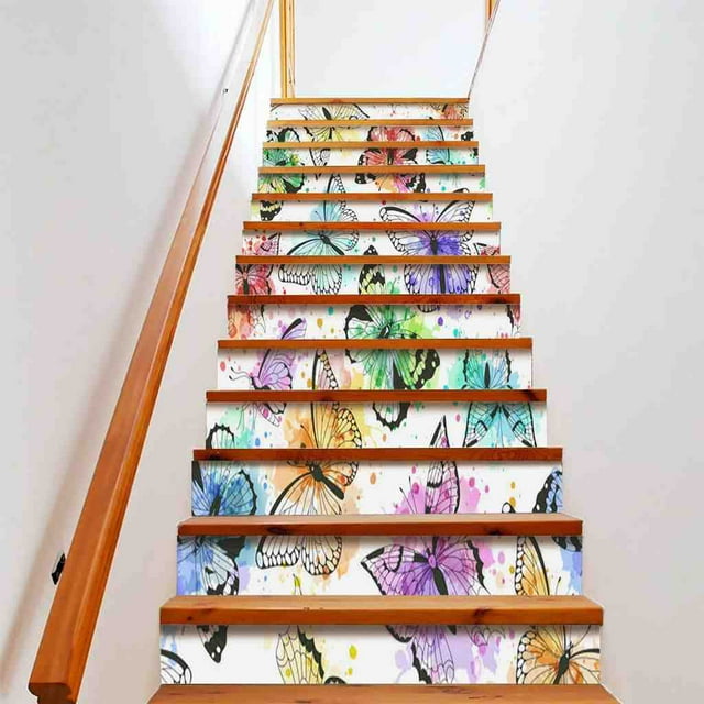 Colorful Butterflies Stair Stickers Watercolor Style Staircase Decals ...