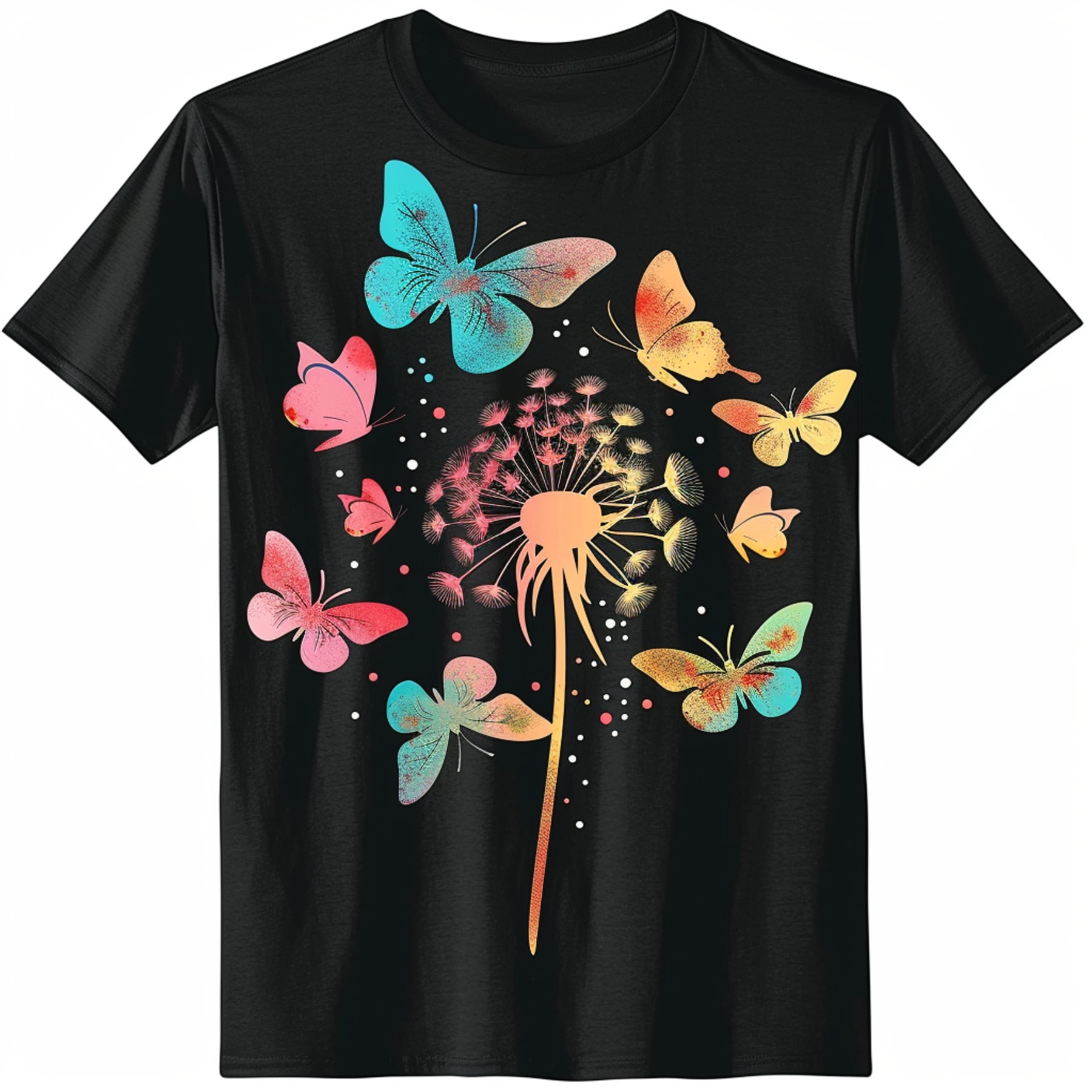 Colorful Butterflies and T Shirt Design Cute Pastel Colors on Black ...