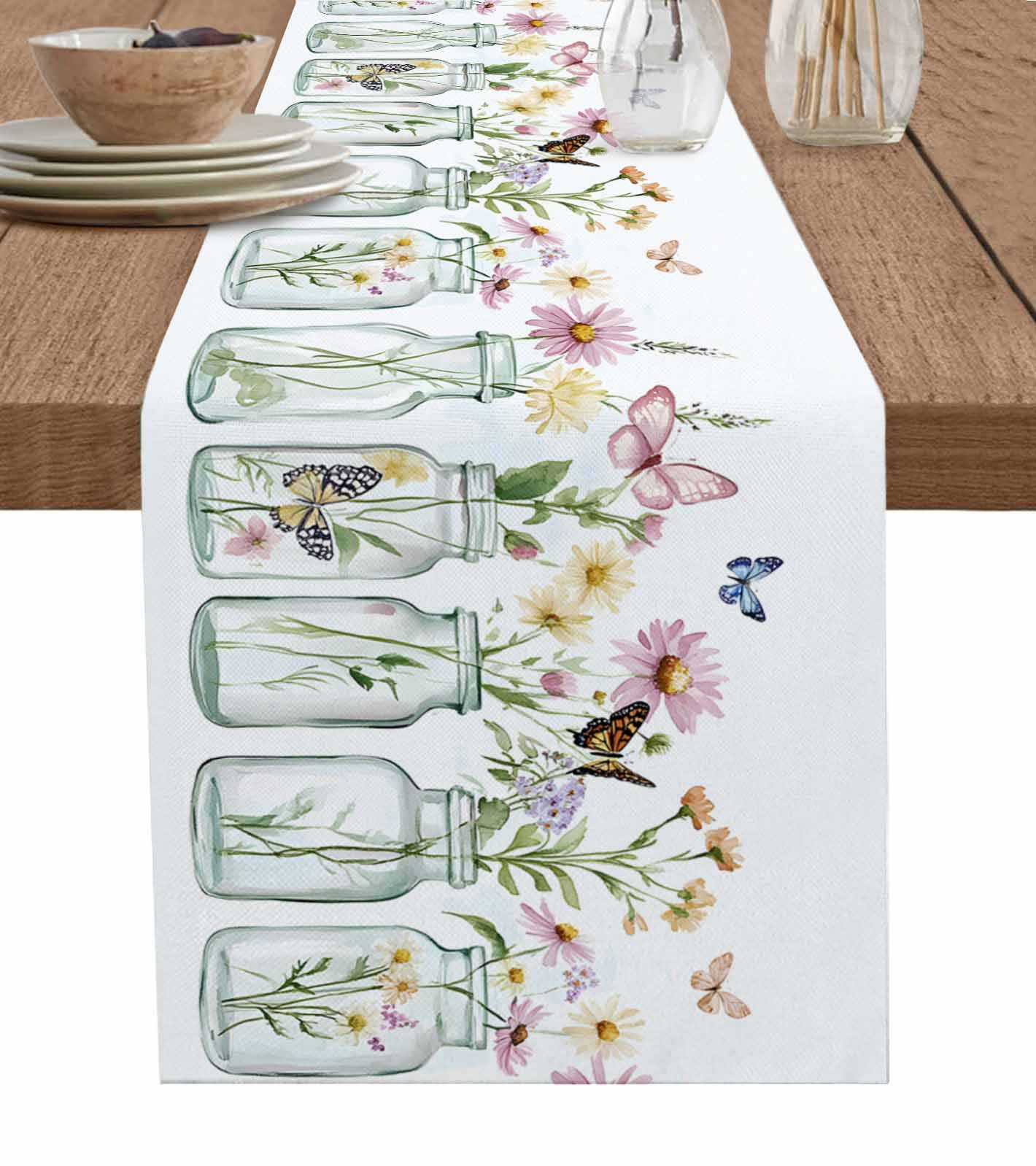 Colorful Butterflies Table Runner 72 Inches, Minilism Elegant Floral ...