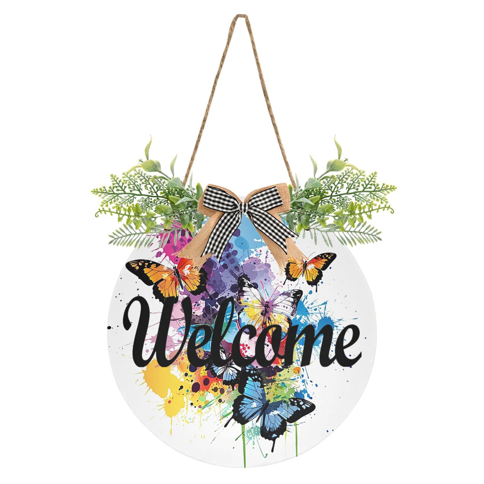 Colorful Butterflies Welcome Sign for Front Door Wreath Door Sign for ...
