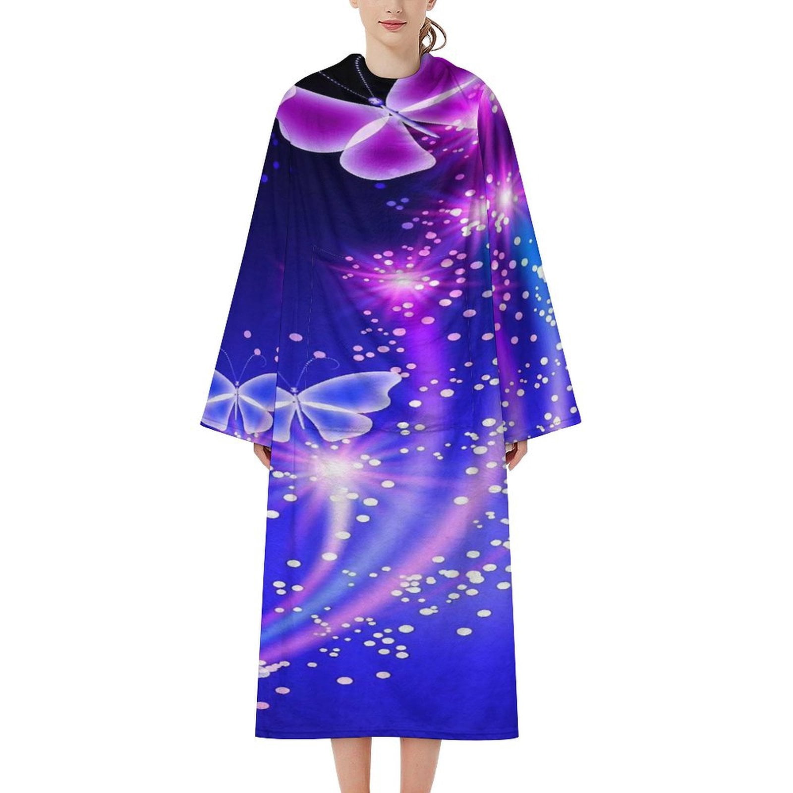 Colorful Butterflies Glitter Star Bathrobe Plush Bathrobe Cozy Unisex ...