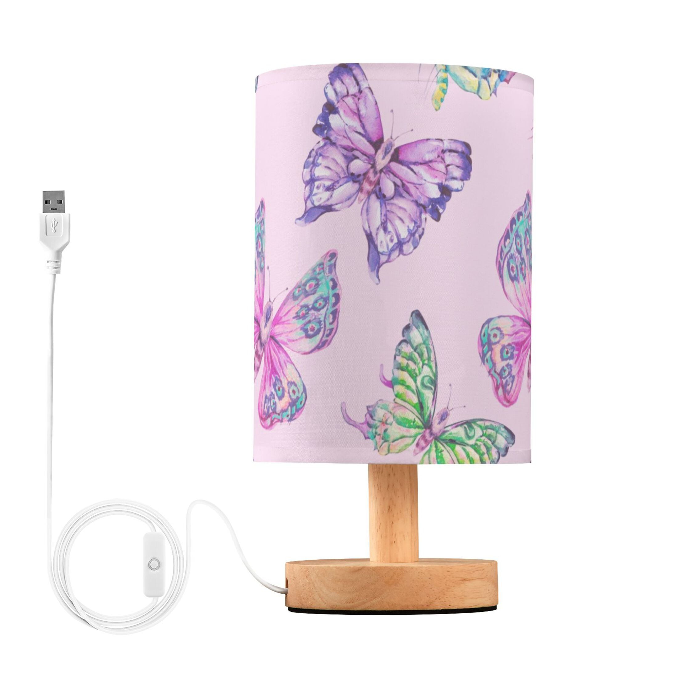Colorful Butterflies on Pink Bedside Table Lamp LED Warm Lights with ...
