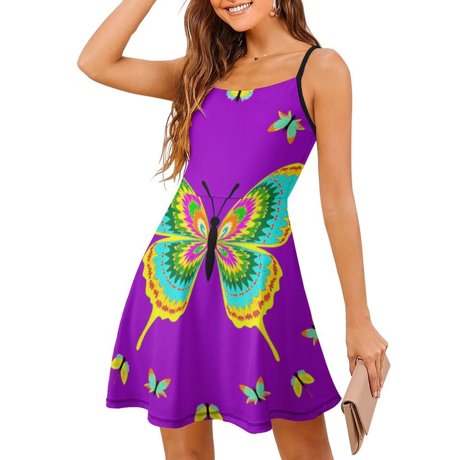 Colorful Butterflies on Purple Background Slip Dress Dresses For Woman ...