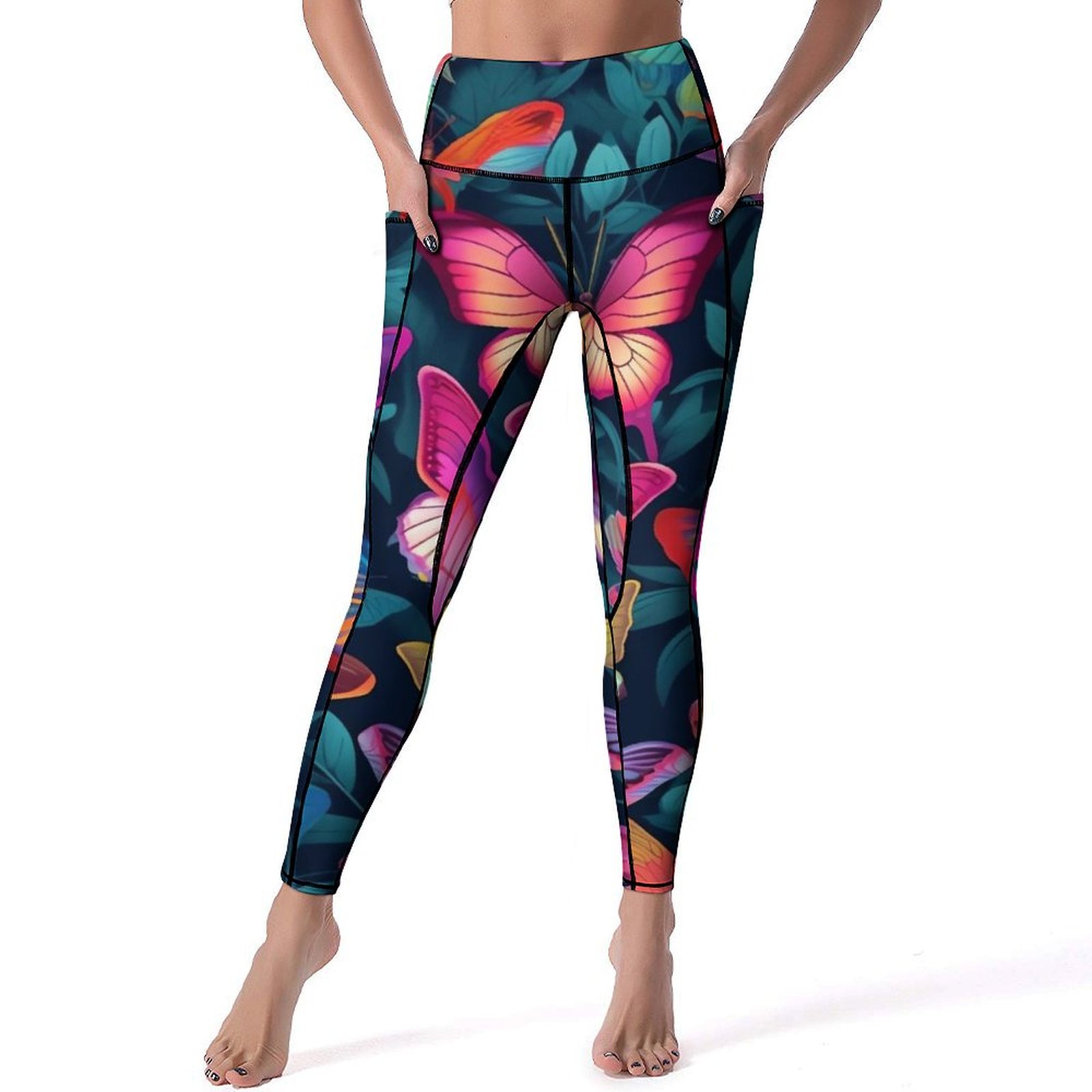 Colorful Butterflies with Polka Dots Yoga Pants Running Leggings Push ...