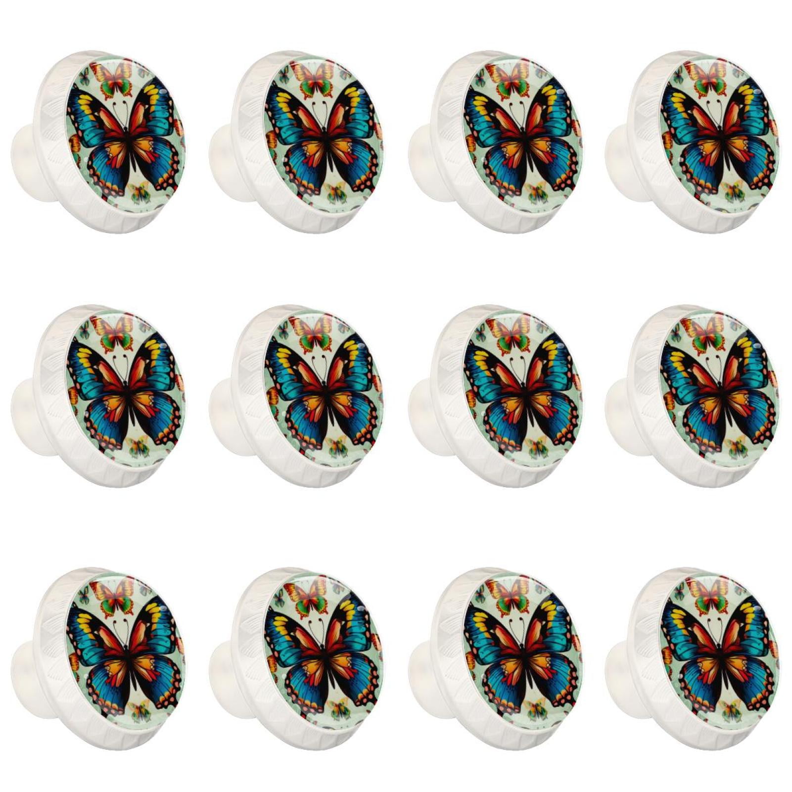 Colorful Butterfly 12 Pcs White Round Drawer Pulls with Screws,ABS and ...