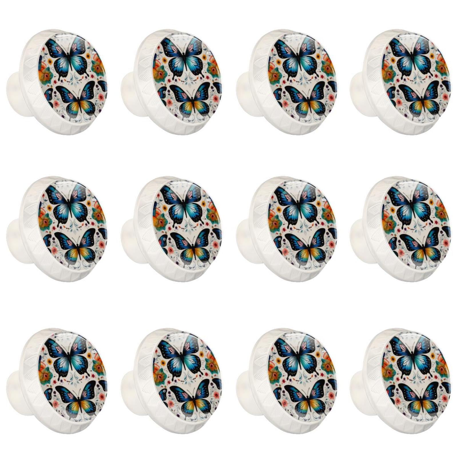 Colorful Butterfly 12 Pcs White Round Drawer Pulls with Screws,ABS and ...