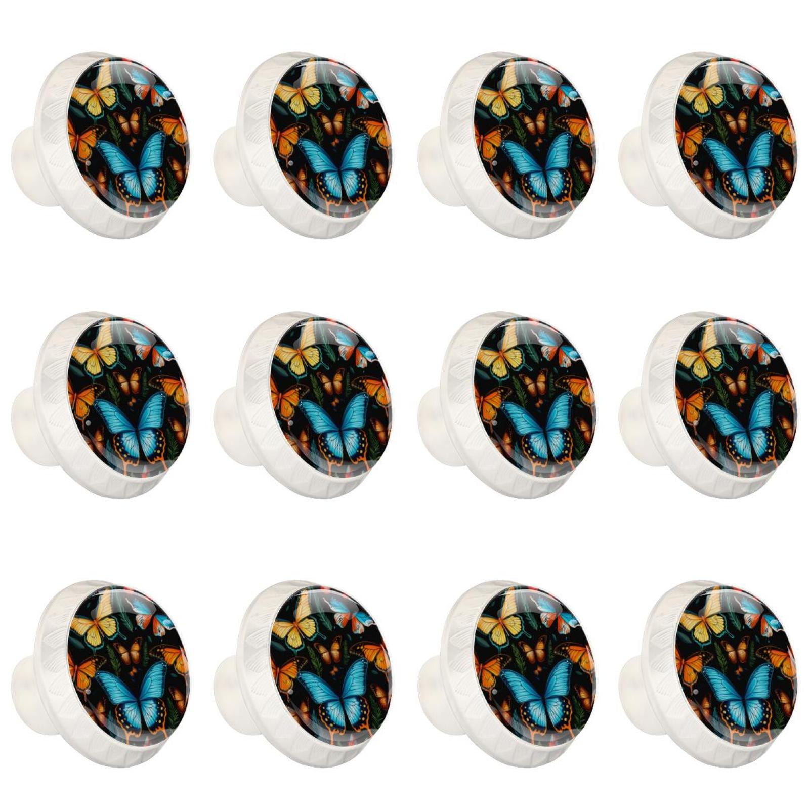 Colorful Butterfly 12 Pcs White Round Drawer Pulls with Screws,ABS and Glass Cabinet Handles for ...