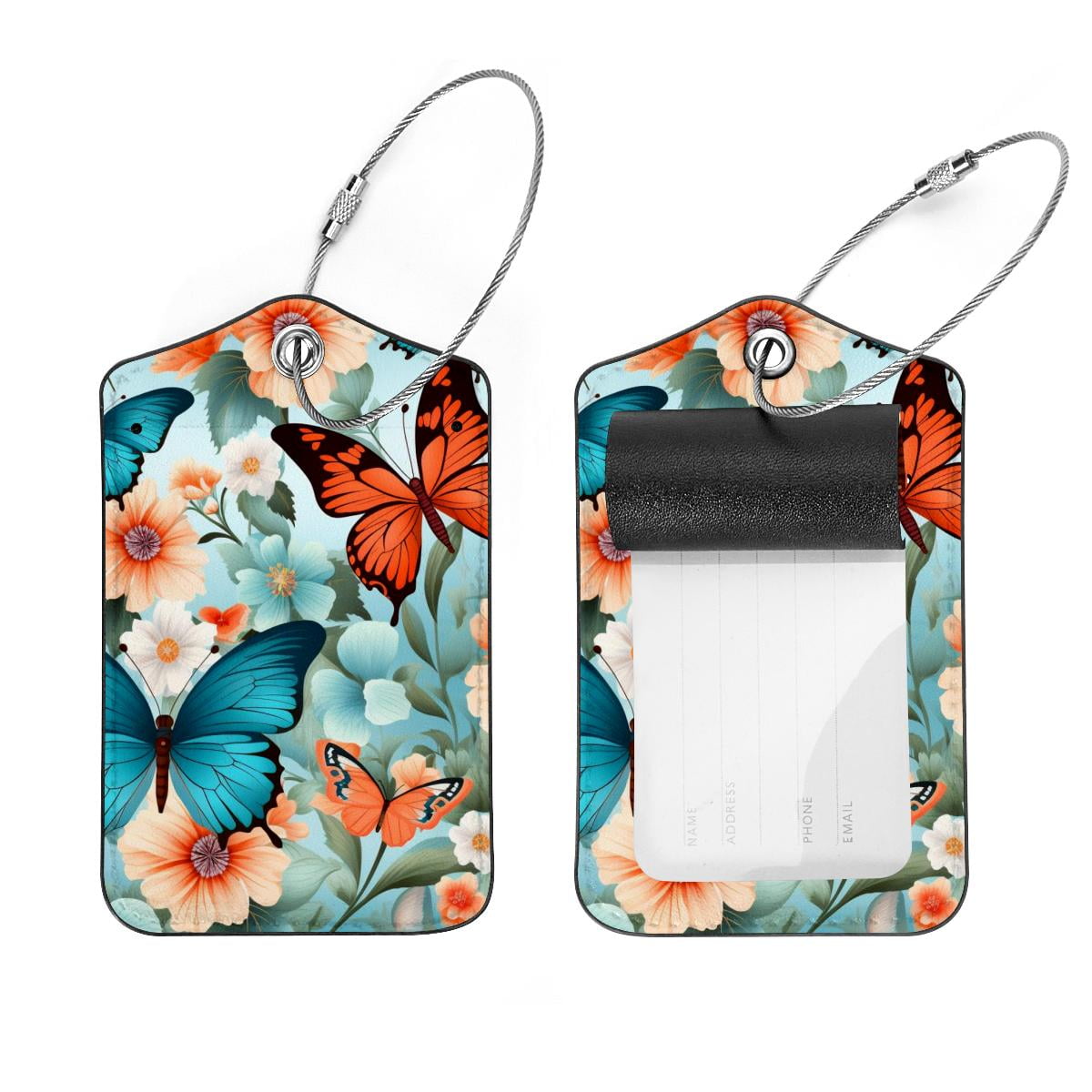 Colorful Butterfly 2 Pack Luggage Tags Suitcases PU Leather Travel Bag & Baggage ID Label Tags ...