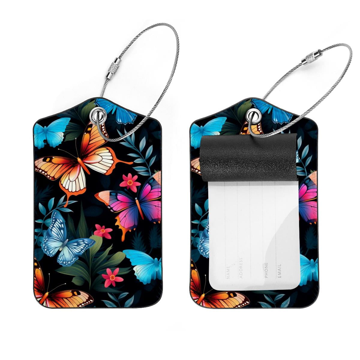 Colorful Butterfly 2 Pack Luggage Tags Suitcases PU Leather Travel Bag ...