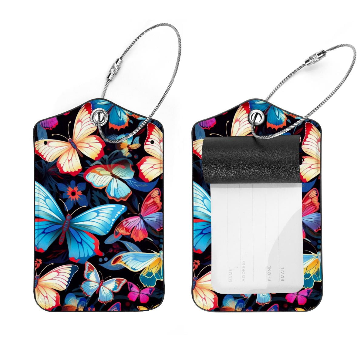 Colorful Butterfly 2 Pack Luggage Tags Suitcases PU Leather Travel Bag & Baggage ID Label Tags ...