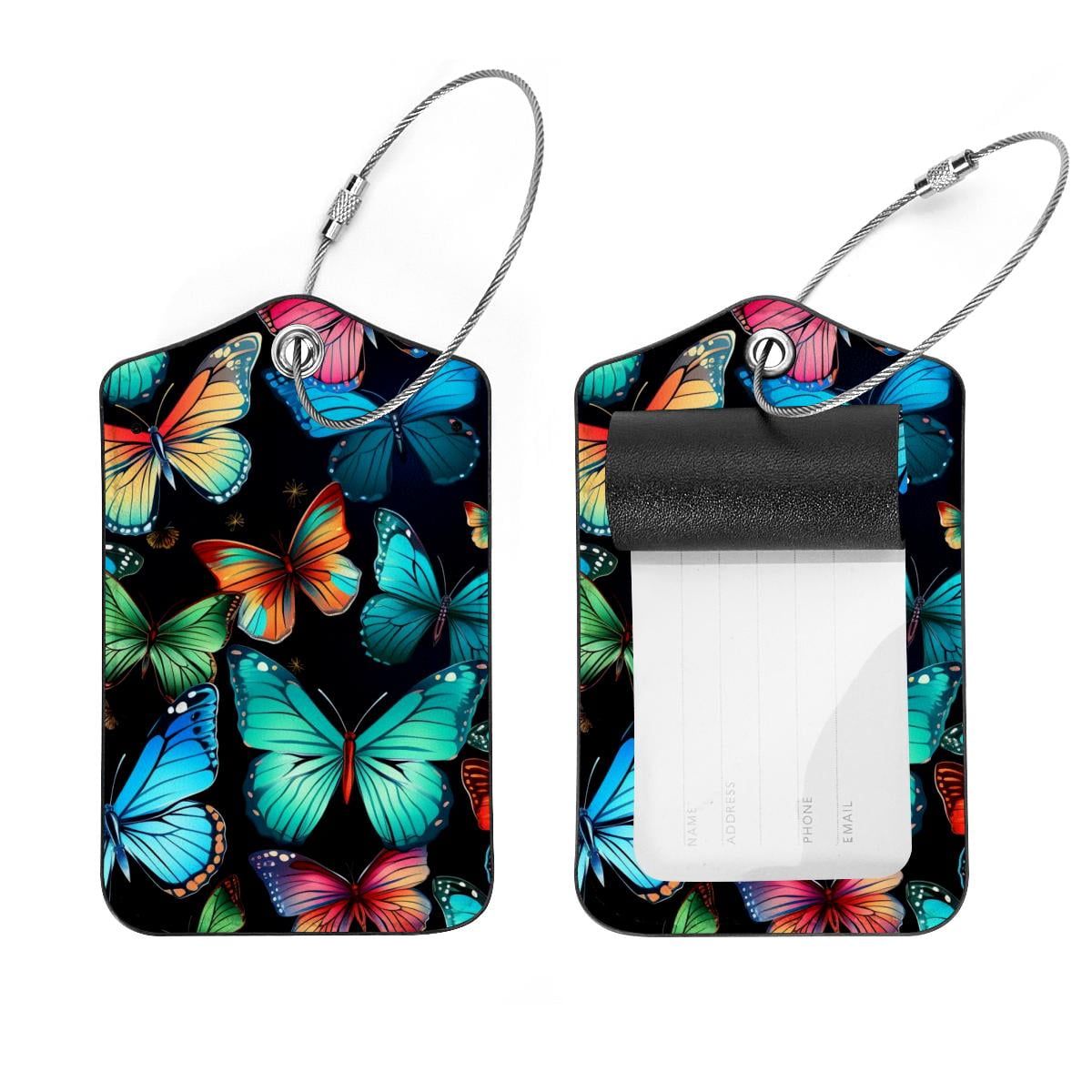 Colorful Butterfly 2 Pack Luggage Tags Suitcases PU Leather Travel Bag & Baggage ID Label Tags ...