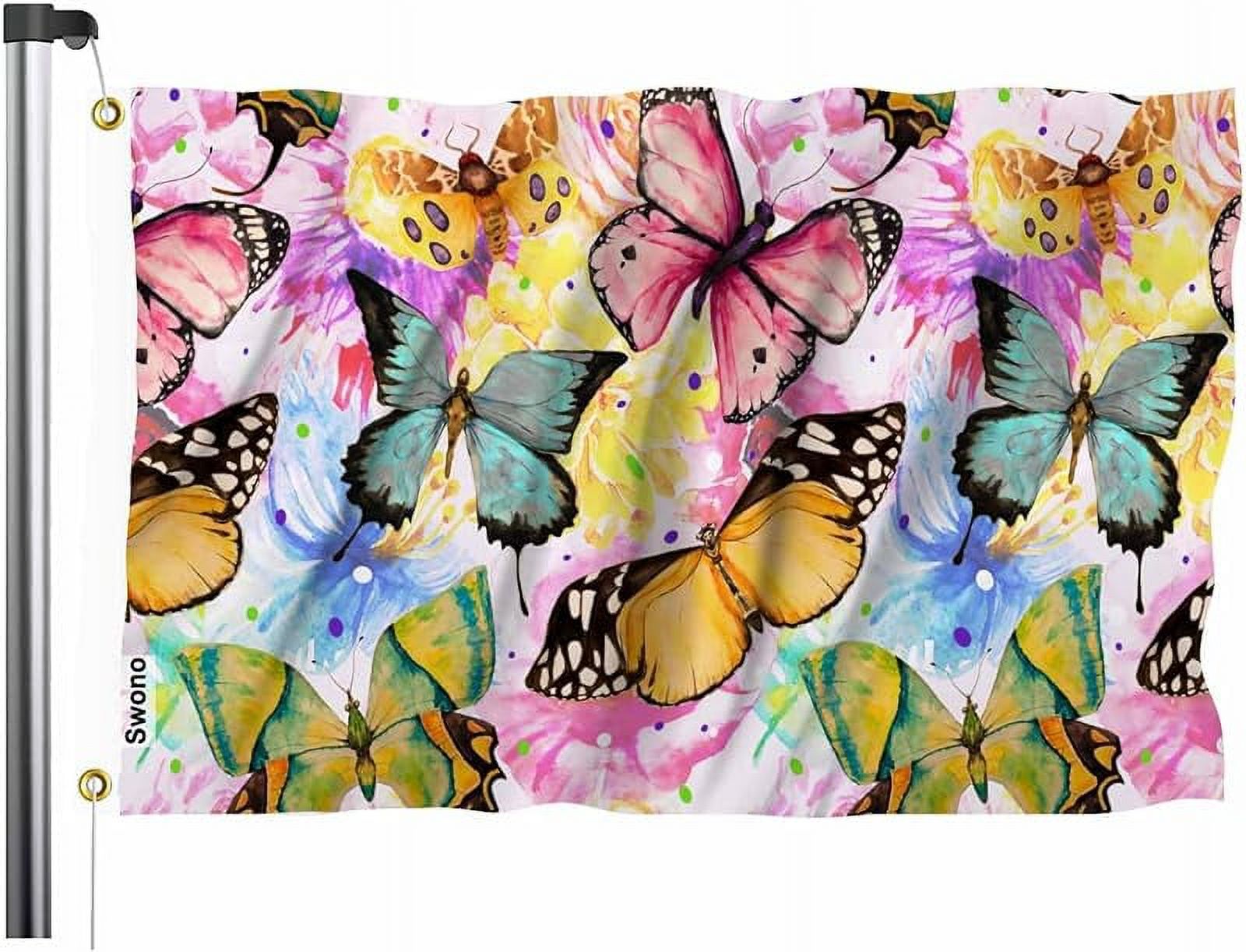 Colorful Butterfly 3x5 Flag Watercolor Garden Flower Spots Insects Wild ...