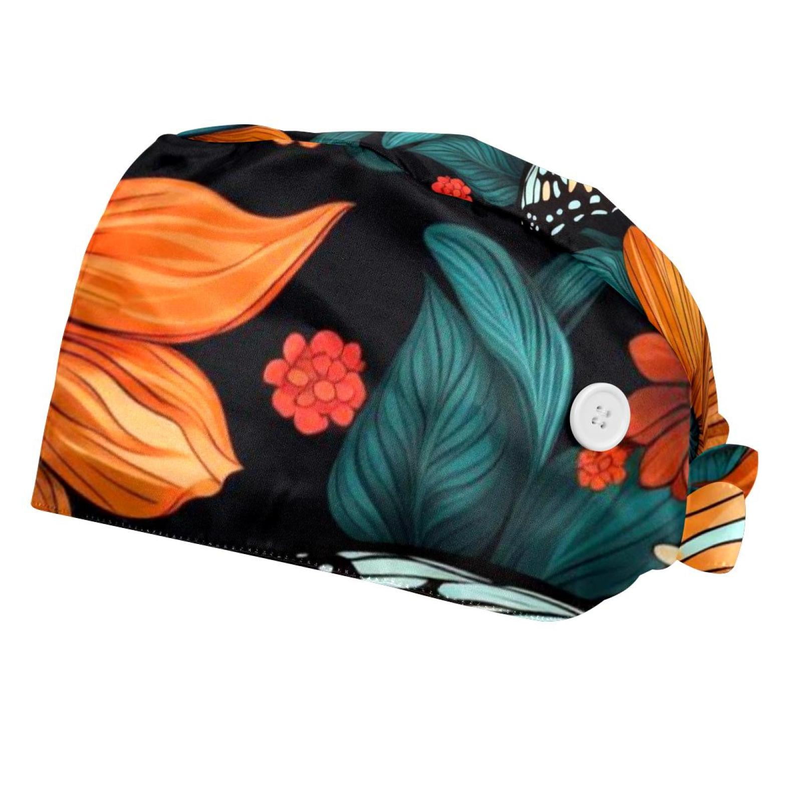 Colorful Butterfly Adjustable Women Working Caps with Buttons One Size ...