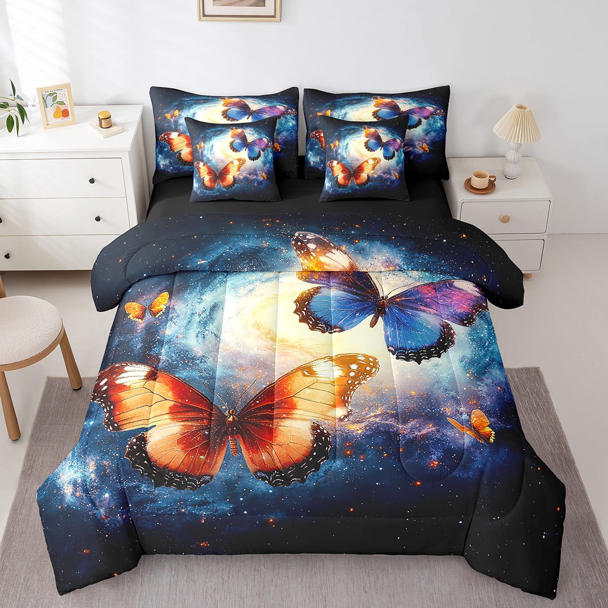 Colorful Butterfly Bed In A Bag 7 Pcs Universe Outer Space Themed ...