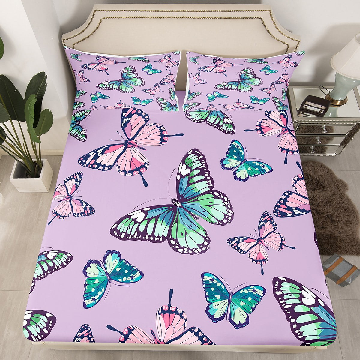 Colorful Butterfly Bed Sheets Watercolor Butterfly Fitted Sheet Twin ...