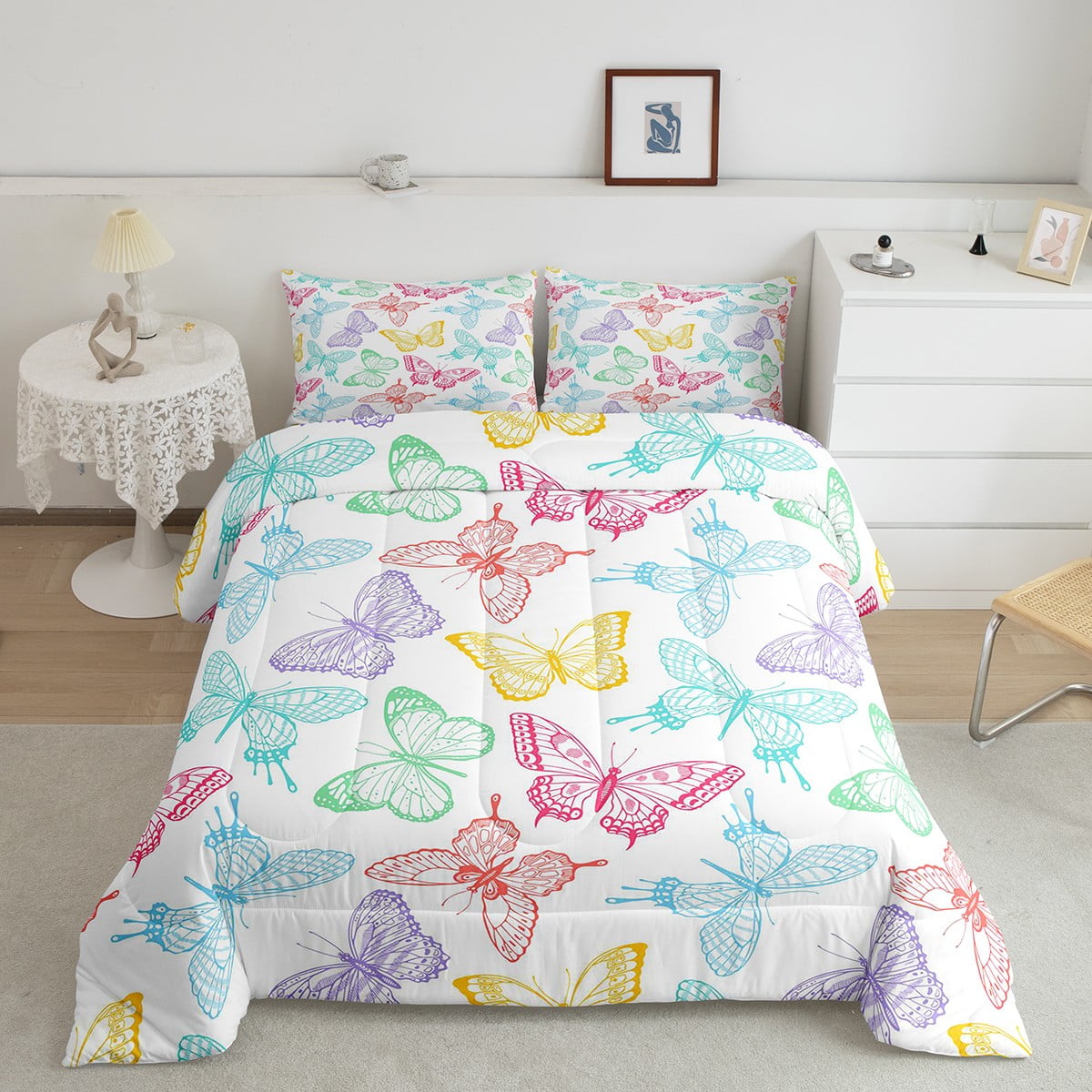 Colorful Butterfly Bedding Set King Cute Animal Comforter Set, Pink ...